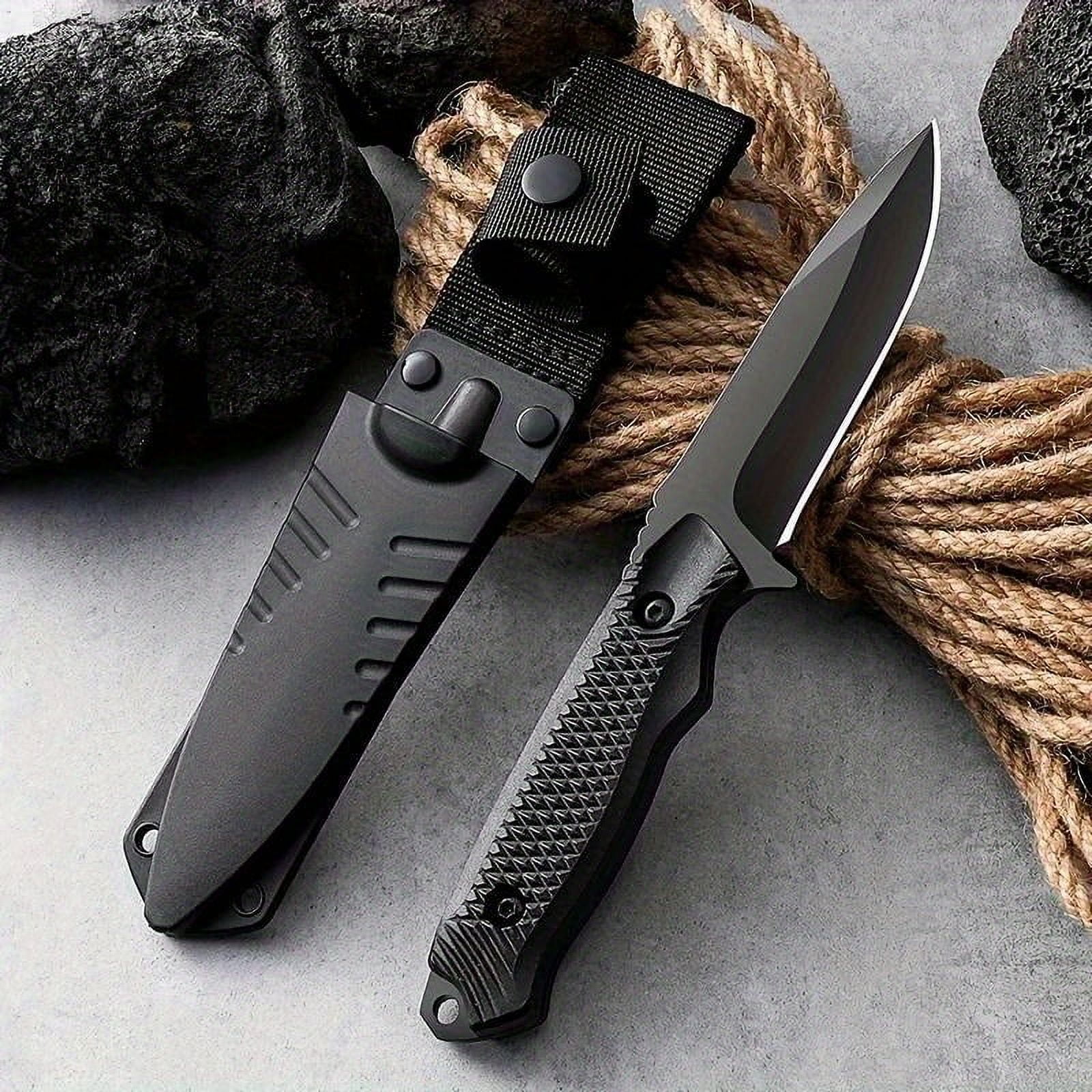 Fixed blade Tactical knife with sheath, stainless steel Straight Edge ...