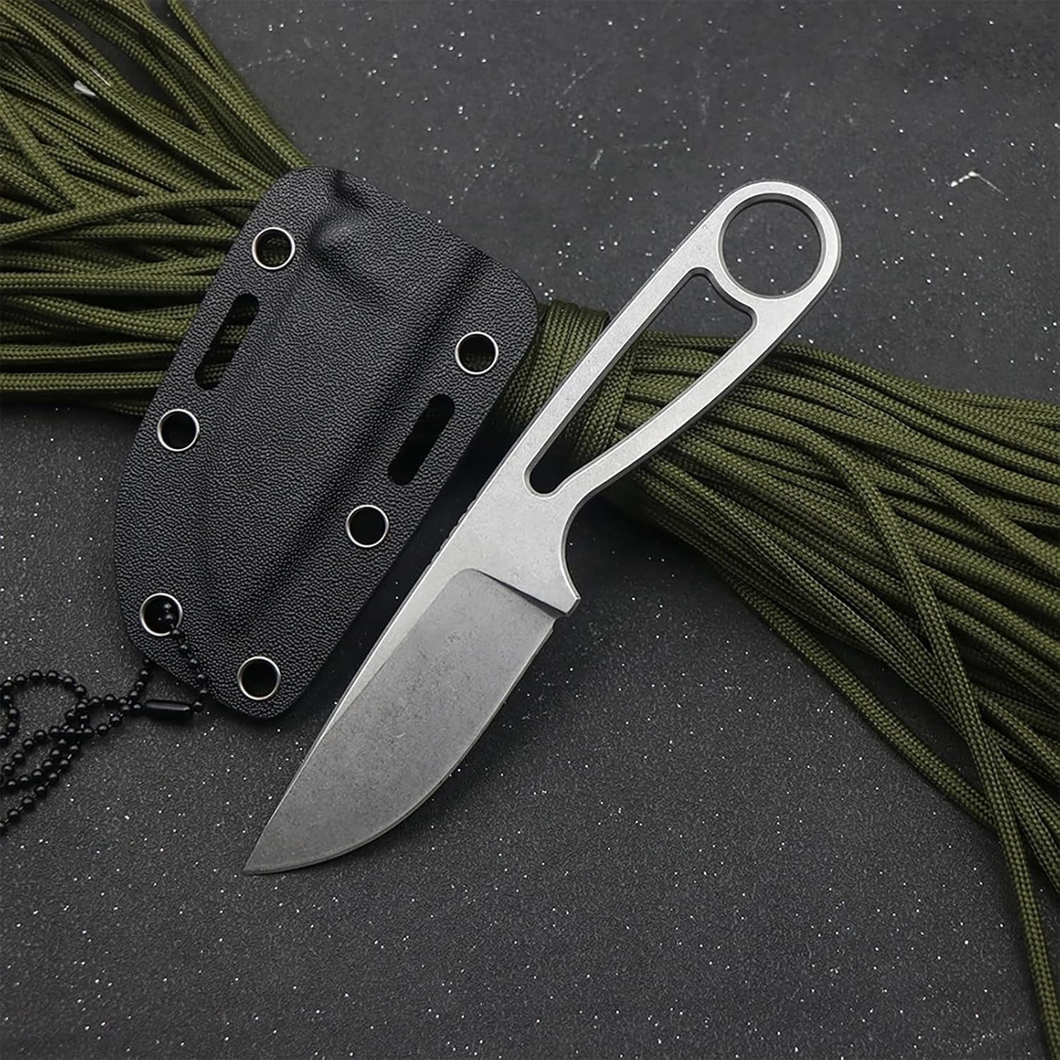 Fixed blade knife with sheath, cord to hang around the neck, EDC Blade ...