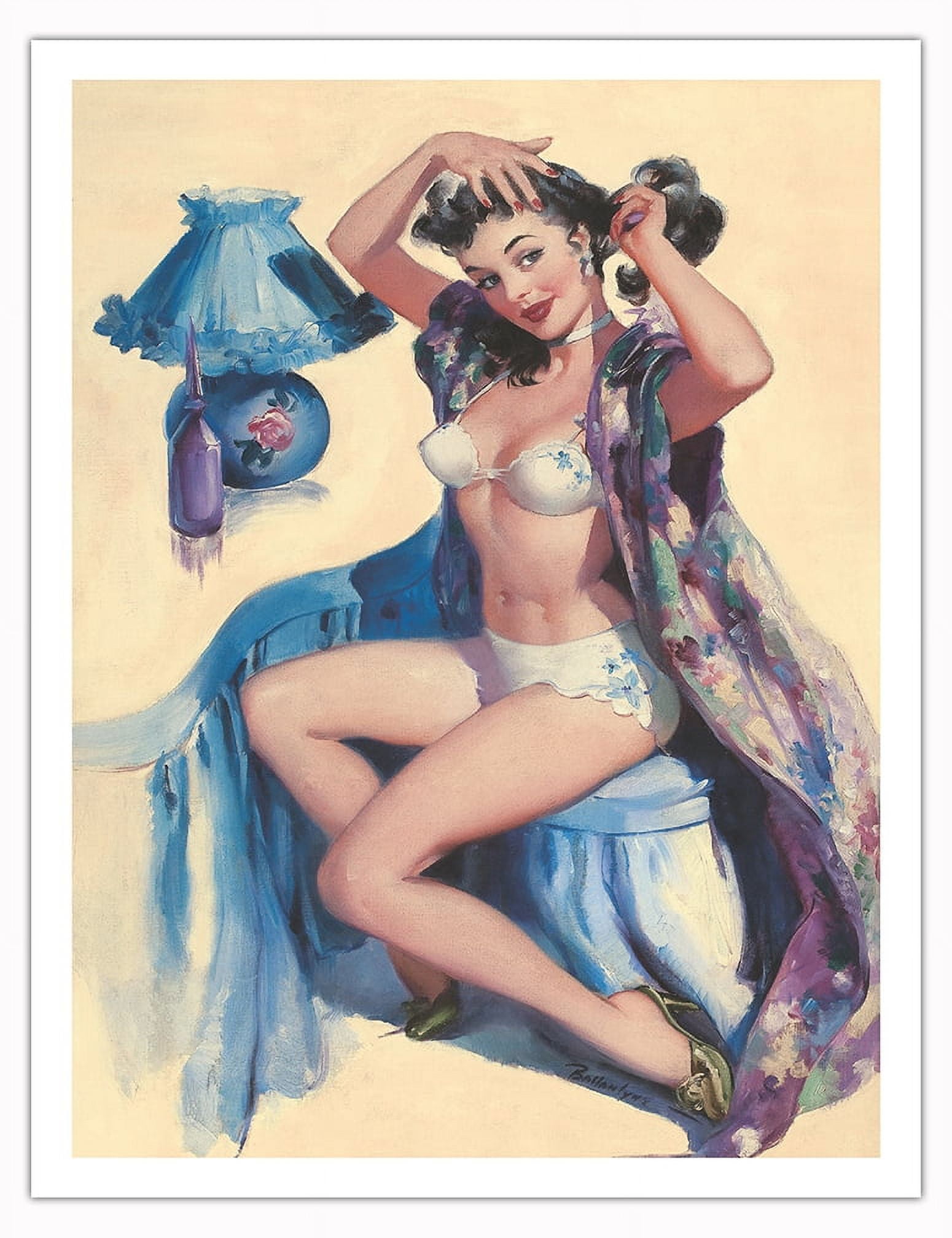 Fixing Her Hair - Vintage Pin Up Girl Print by Joyce Ballantyne c.1945 - Fine Art Matte Paper ...