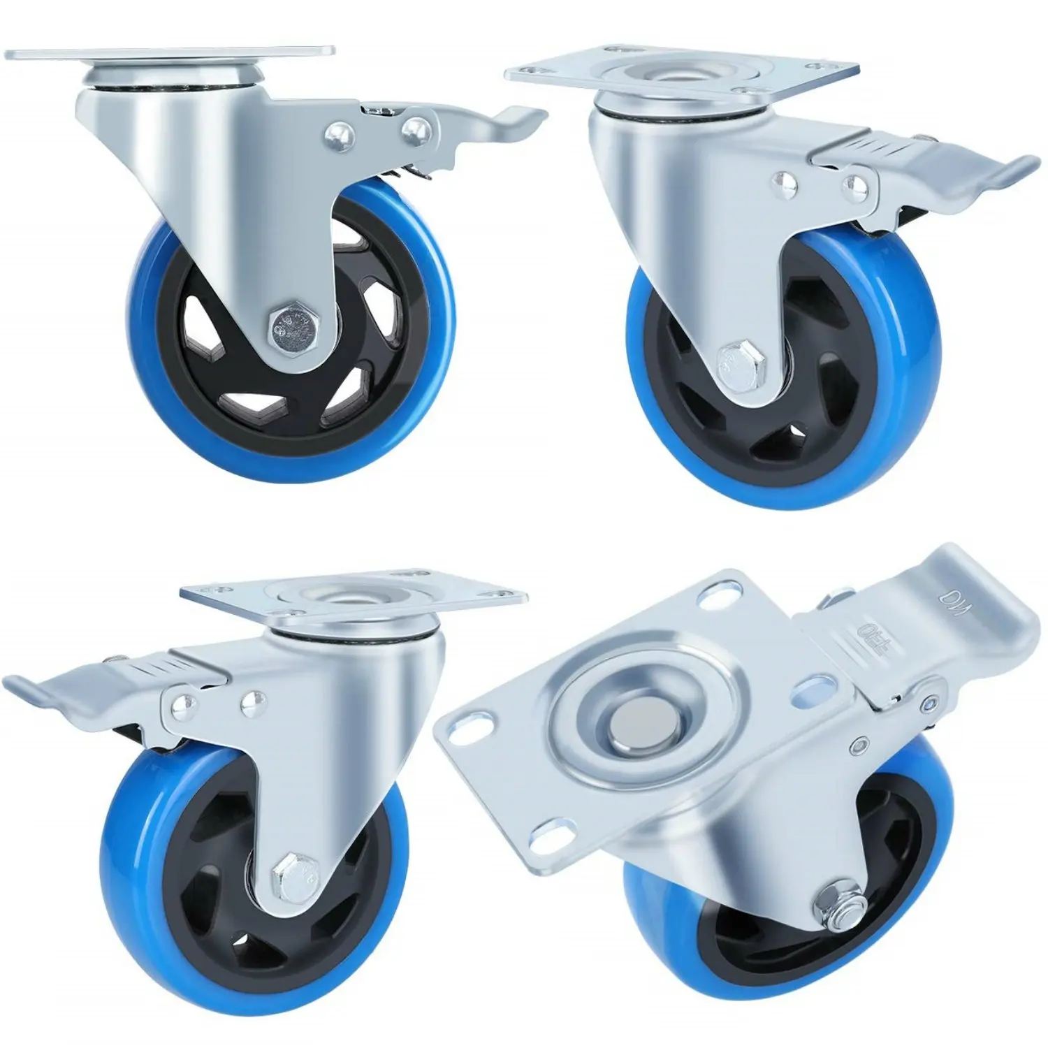 Fixkit 4x 100mm Swivel Castors with Brake Transport Castors Heavy Duty ...