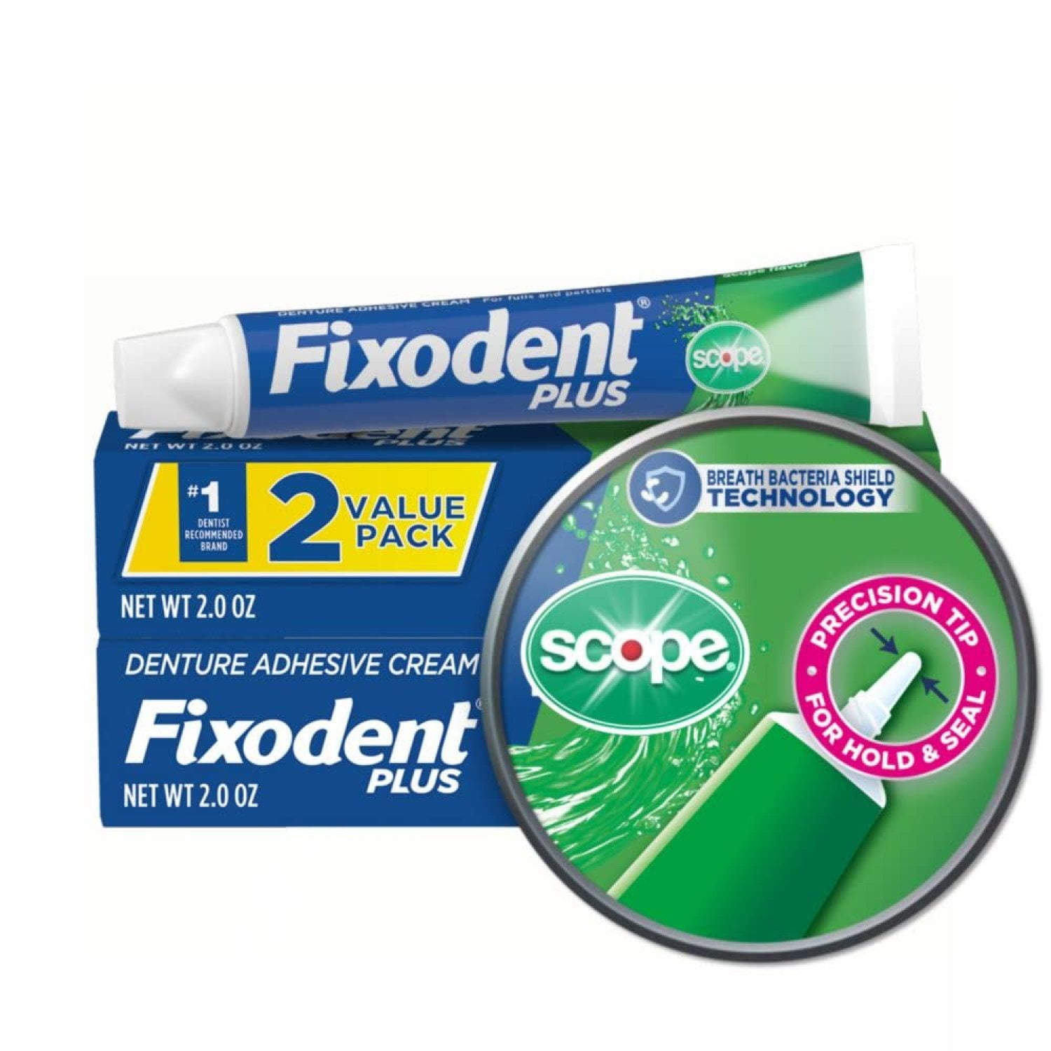 Fixodent Denture Adhesive Cream Plus Scope, 2 Ounce, Pack of 2 (Packaging May Vary) - Walmart.com