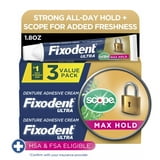 Fixodent Ultra Max Hold Plus Scope Secure Denture Adhesive, 1.8oz, 3 ...