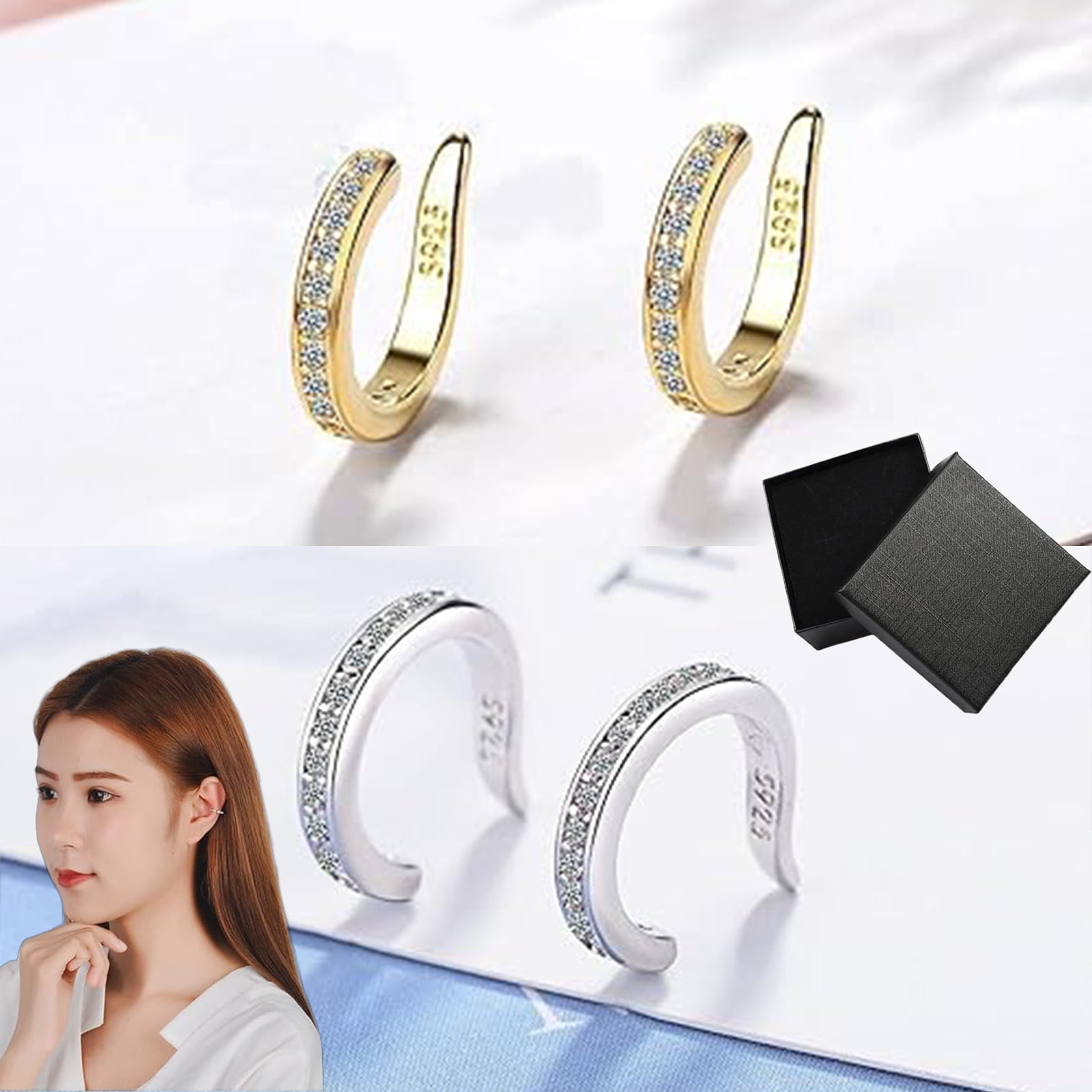 Fixura Ear Clips 2PCS Ear Cuff Earrings for Women Non Piercing Plated ...