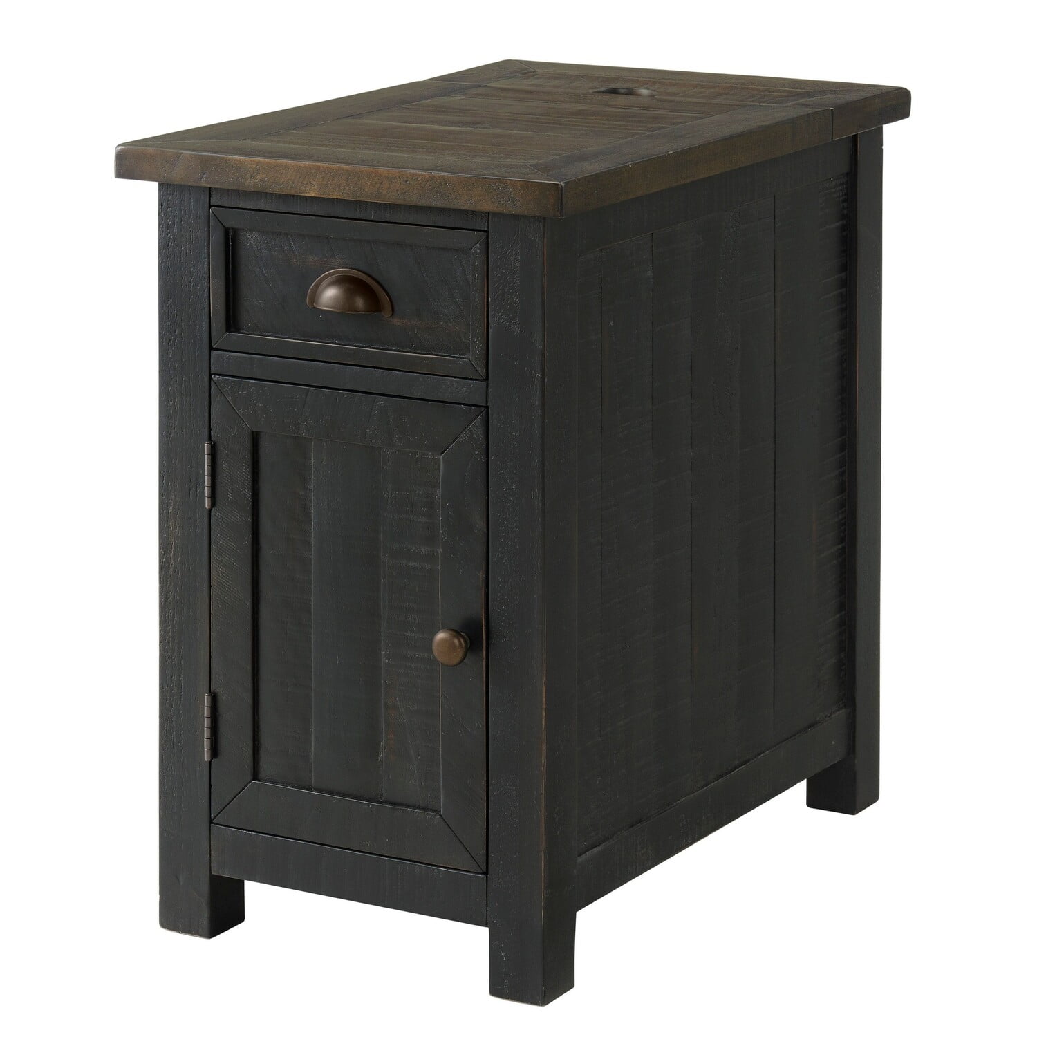 Fiya 25 Inch Chairside End Table Cabinet, Drawer, USB Ports, Black ...