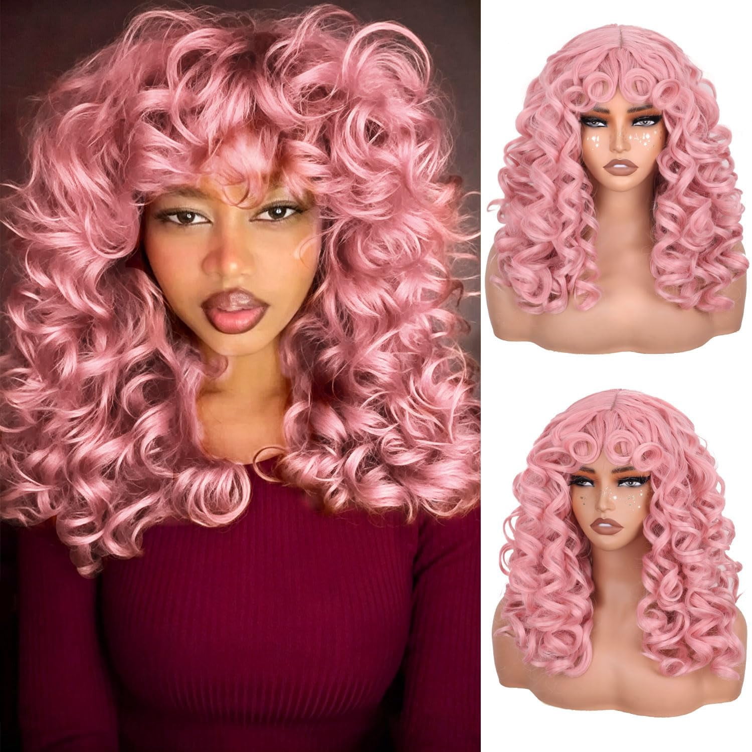 Fiykzur Curly Wig, Pink, 20 In, Curly Wigs for Black Women - Walmart.com