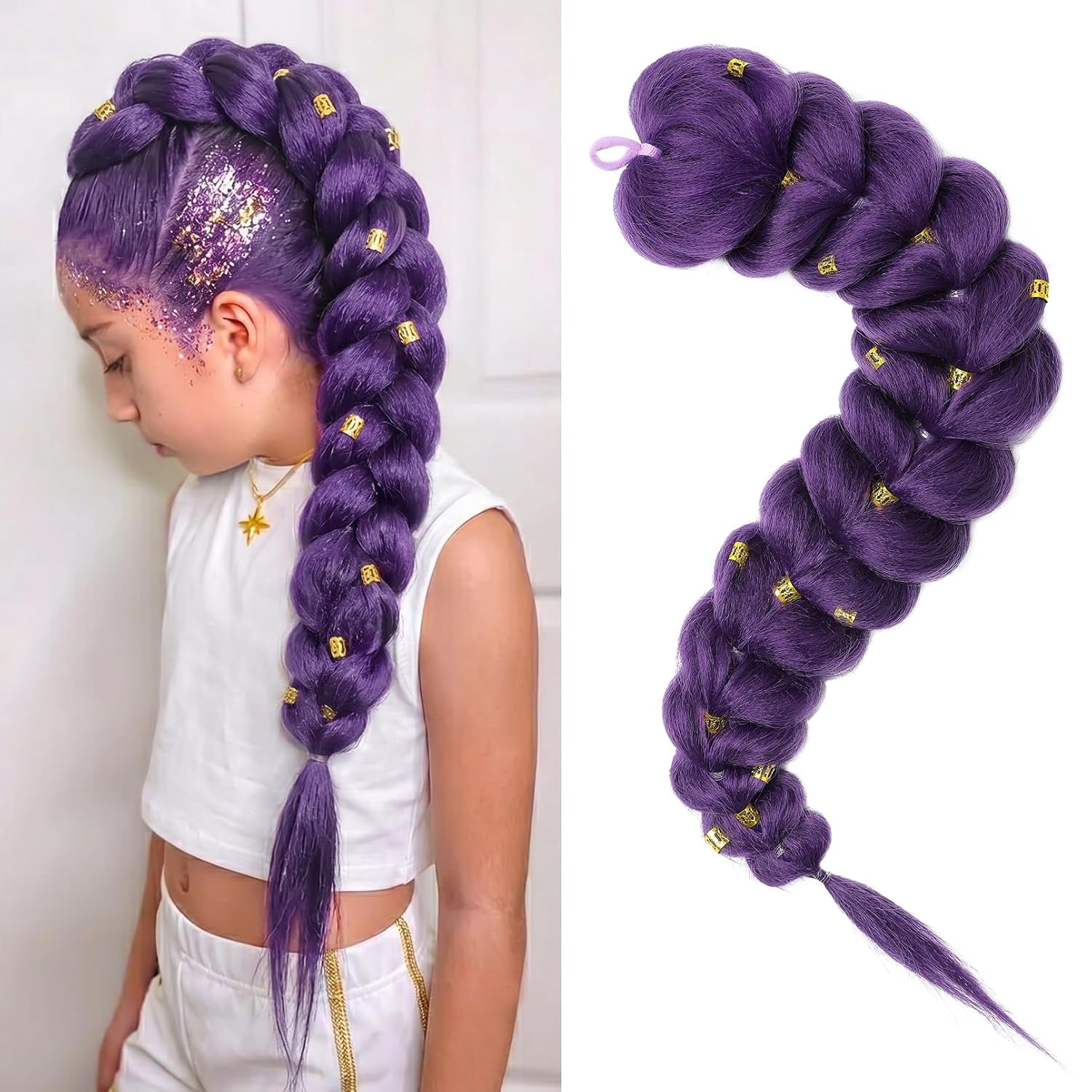 Fiykzur Purple Braiding Hair Ponytail 30