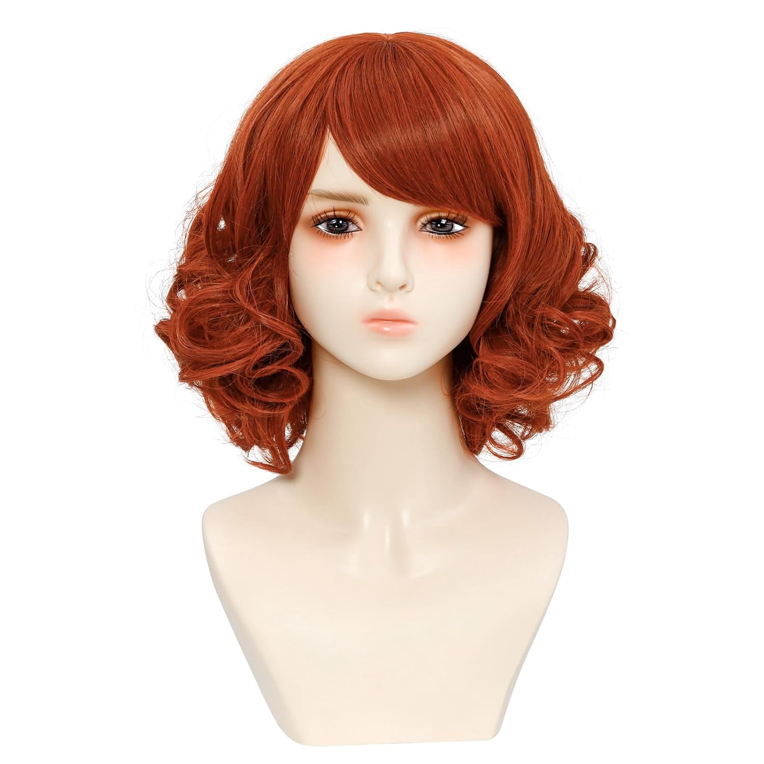 Fiykzur Short Orange Red Curly Wig for Women with Bangs, Shoulder ...