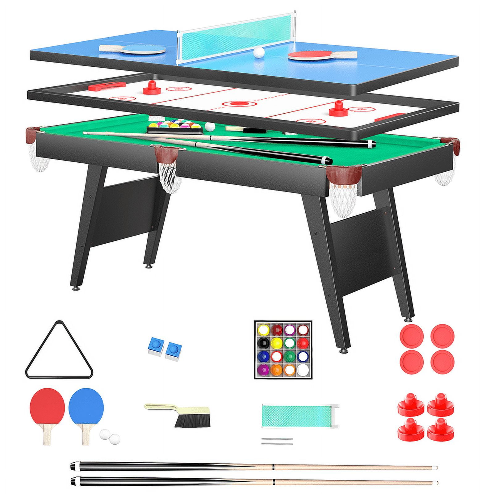 Fiziti 66-Inch 3 in 1 Game Table - Ping-Pong, Pool, Hockey for Teens ...