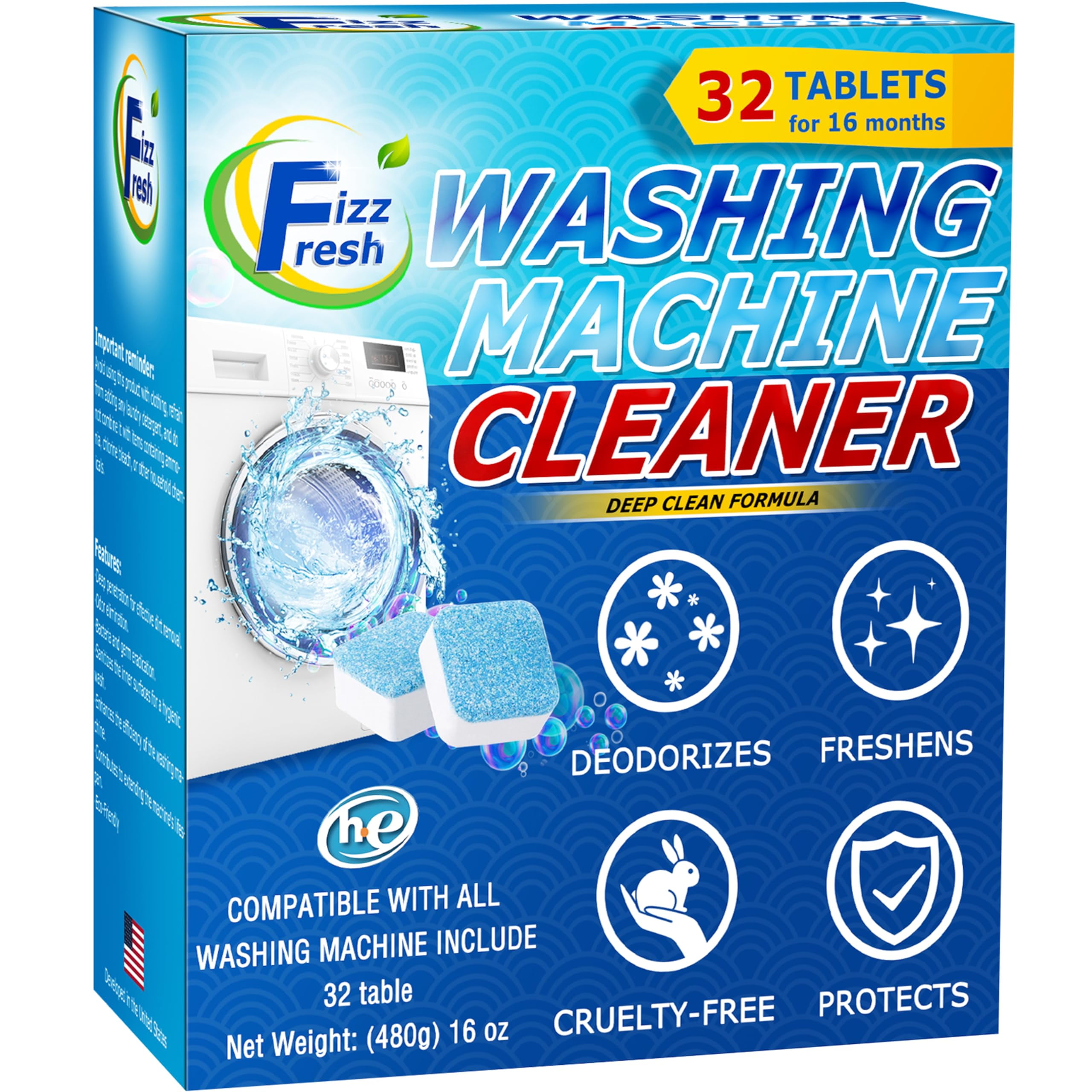 FizzFresh Washing Machine Cleaner Tablets 32-Pack - Deep Cleaner ...