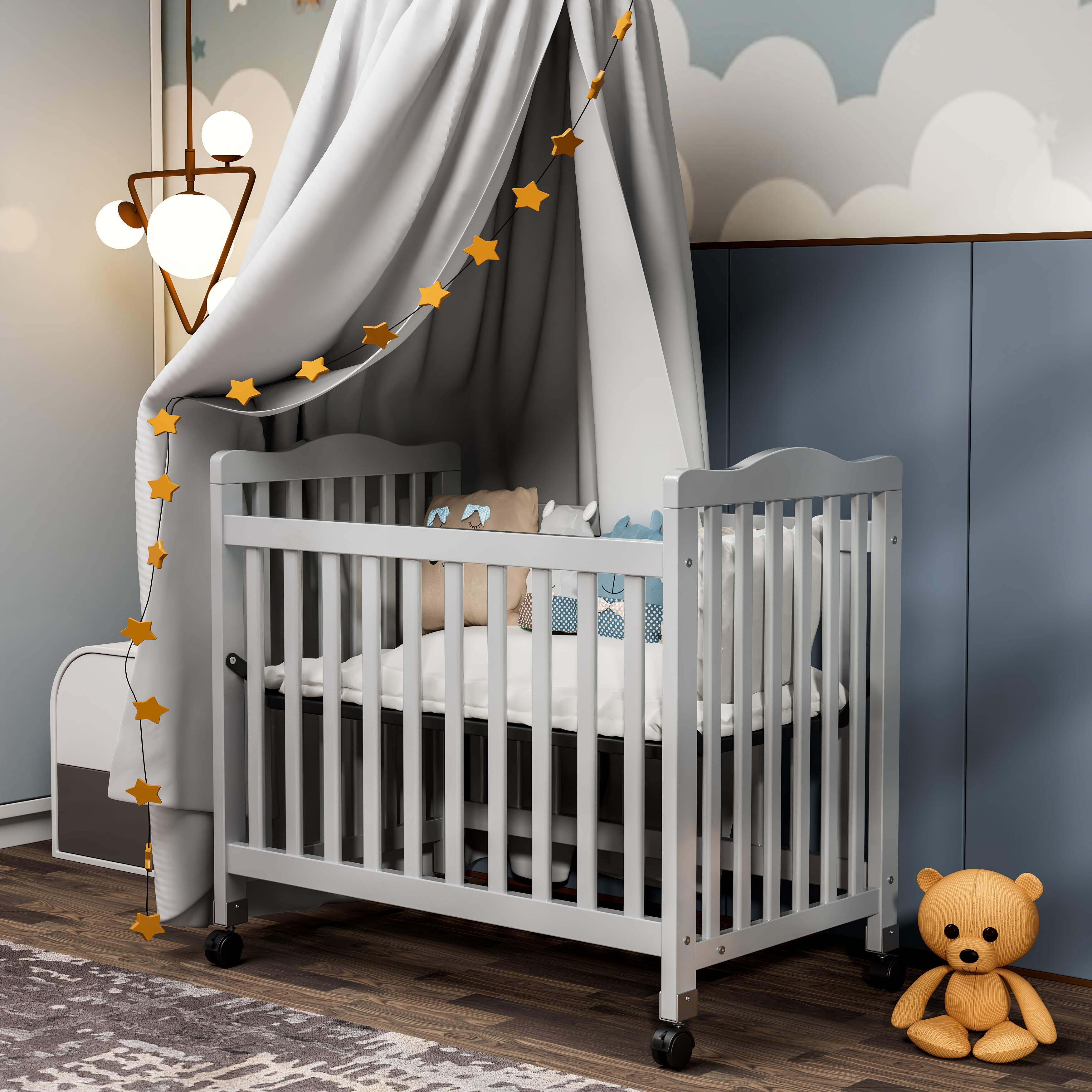 Fizzy Baby Modern Mini Crib for Small Spaces with 3-Position Mattress ...