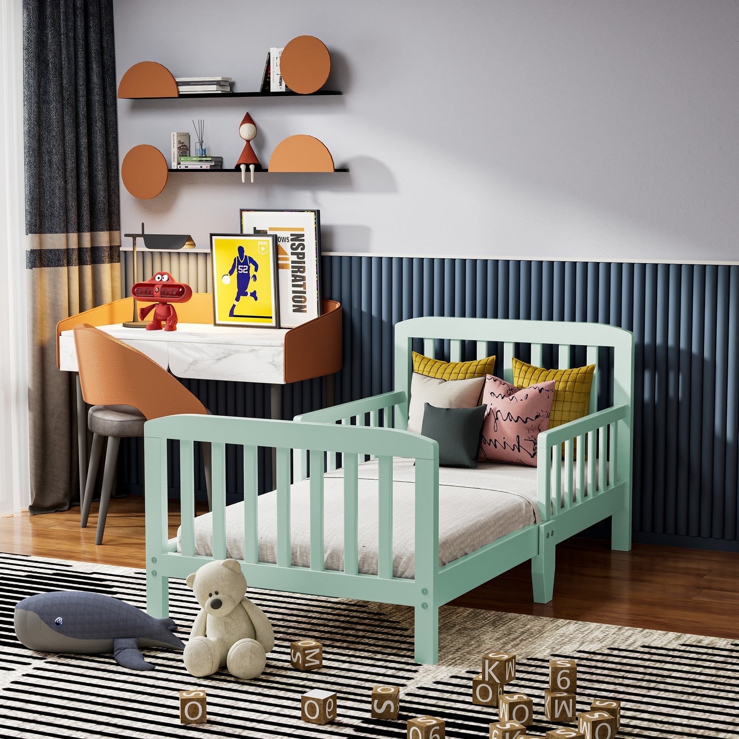 Fizzy Classic Toddler Bed with Rails, Wooden Kids Bed, Mint, Easy ...