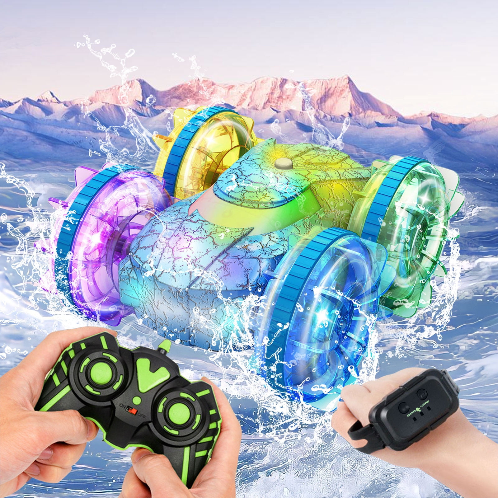 Fjnjuu RC cars 2.4G Remote Control Stunt Car with Colorful Lights and ...