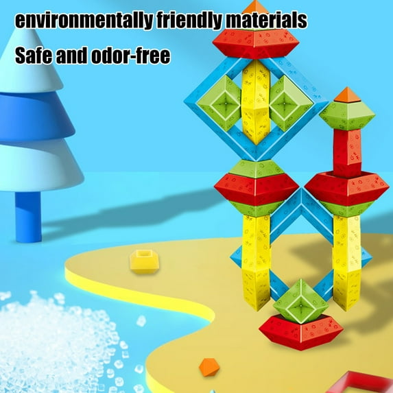 Fjnjuu Stacking Toy Building Blocks, Montessori-Inspired Wooden ...
