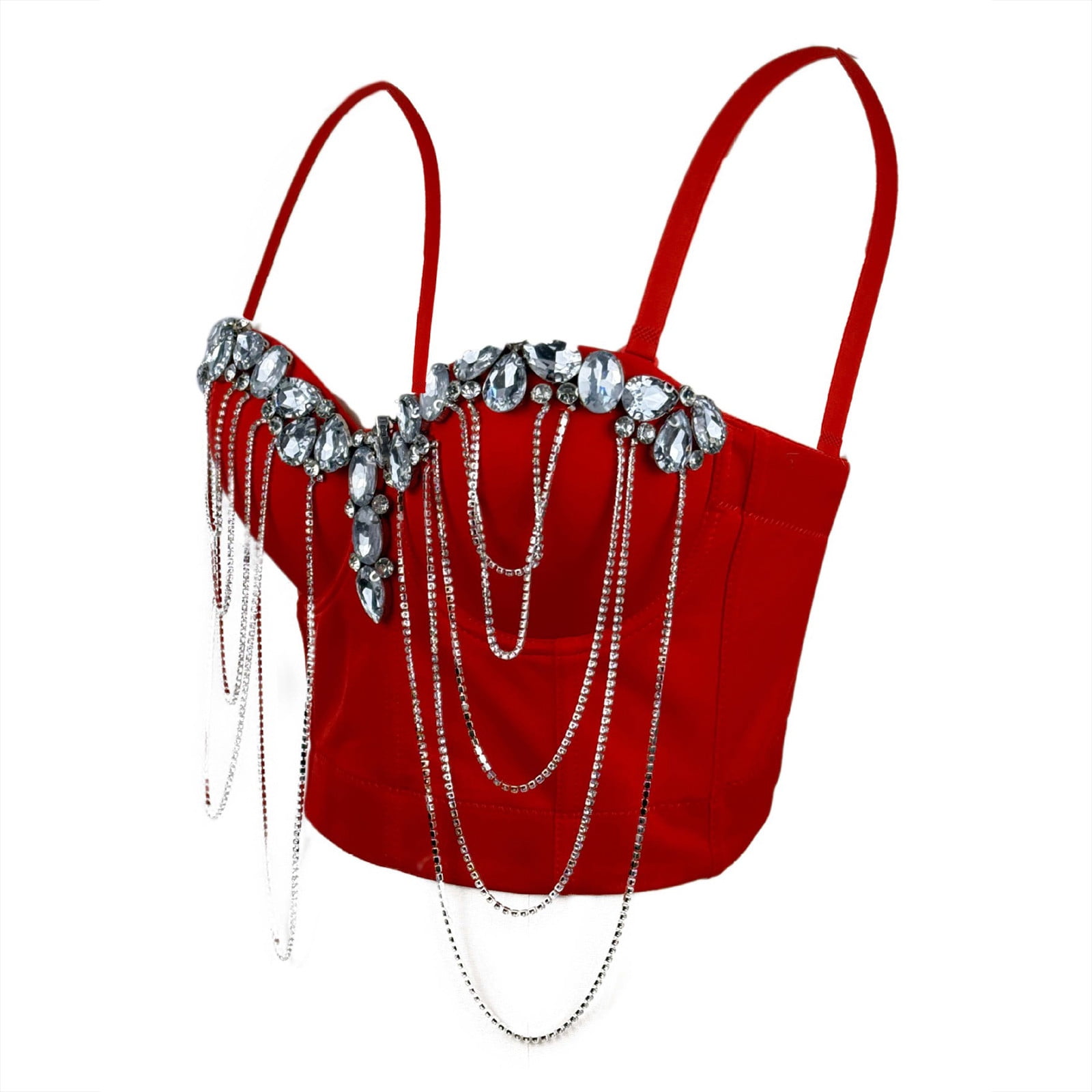 Fjofpr Clothes Red Corset Tops for Women Ladies Sexy White Chain Design ...