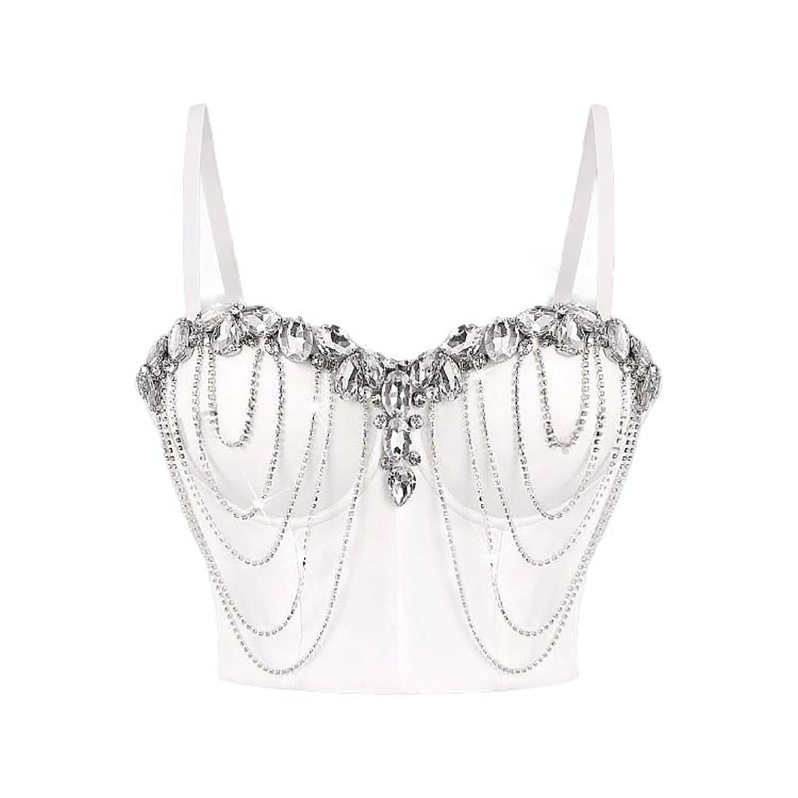 Fjofpr White Corset Tops for Women Ladies Sexy White Chain Design ...
