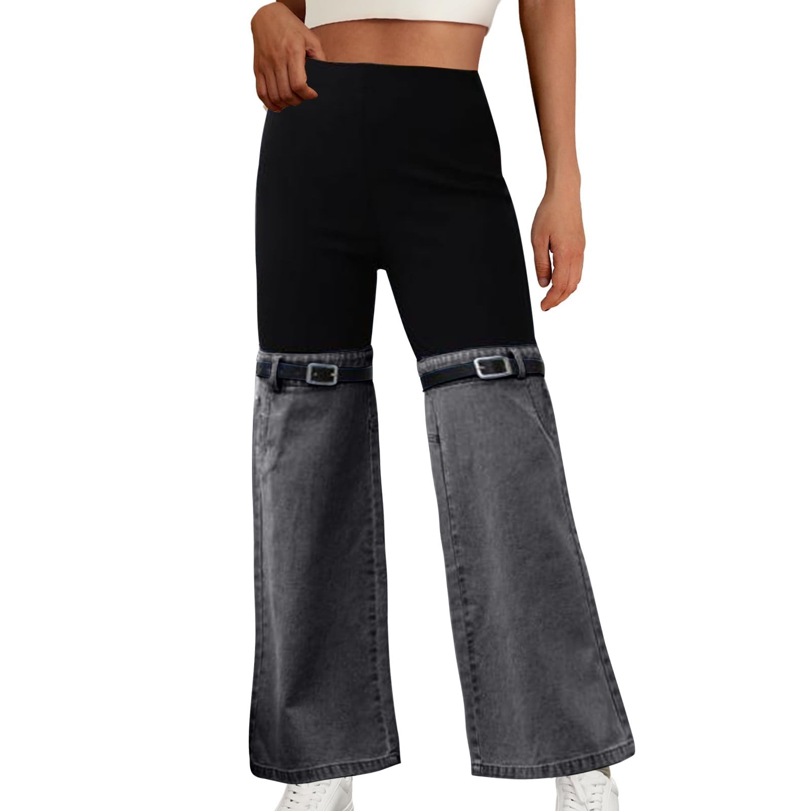Fjofpr Colorblock Patchwork Jean Pants Y2K Streetwear Today'S Deals of ...