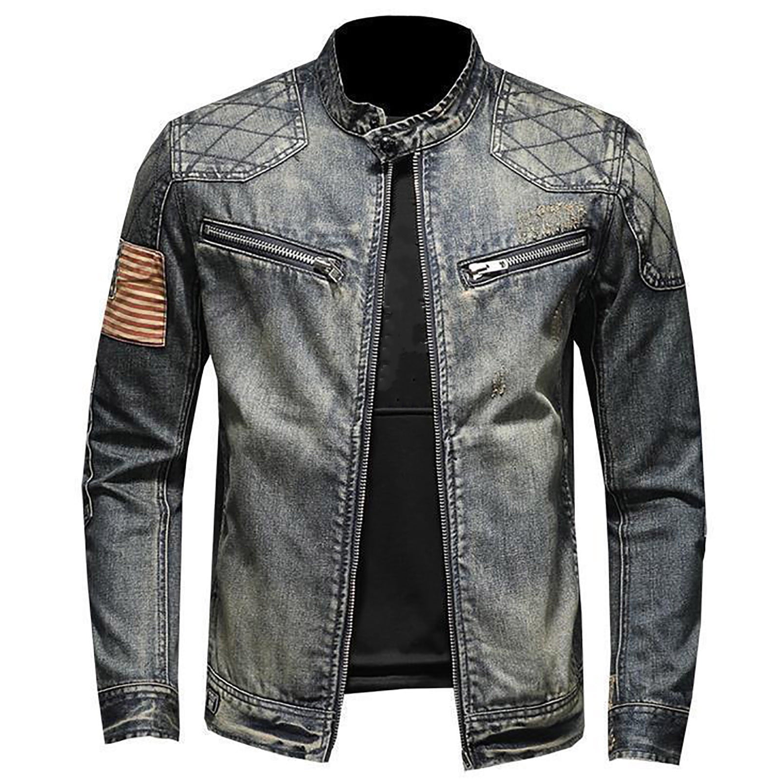 Fjofpr Denim Jacket Men No Boundaries Men's Solid Color Button Pocket ...