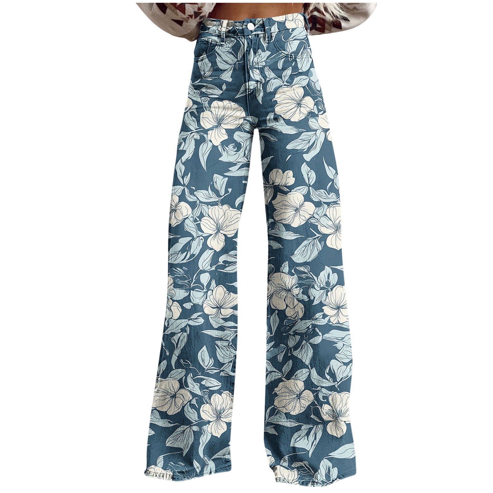 Fjofpr Fashion Women Printed Pants Casual Zipper Button Pockets Pants ...