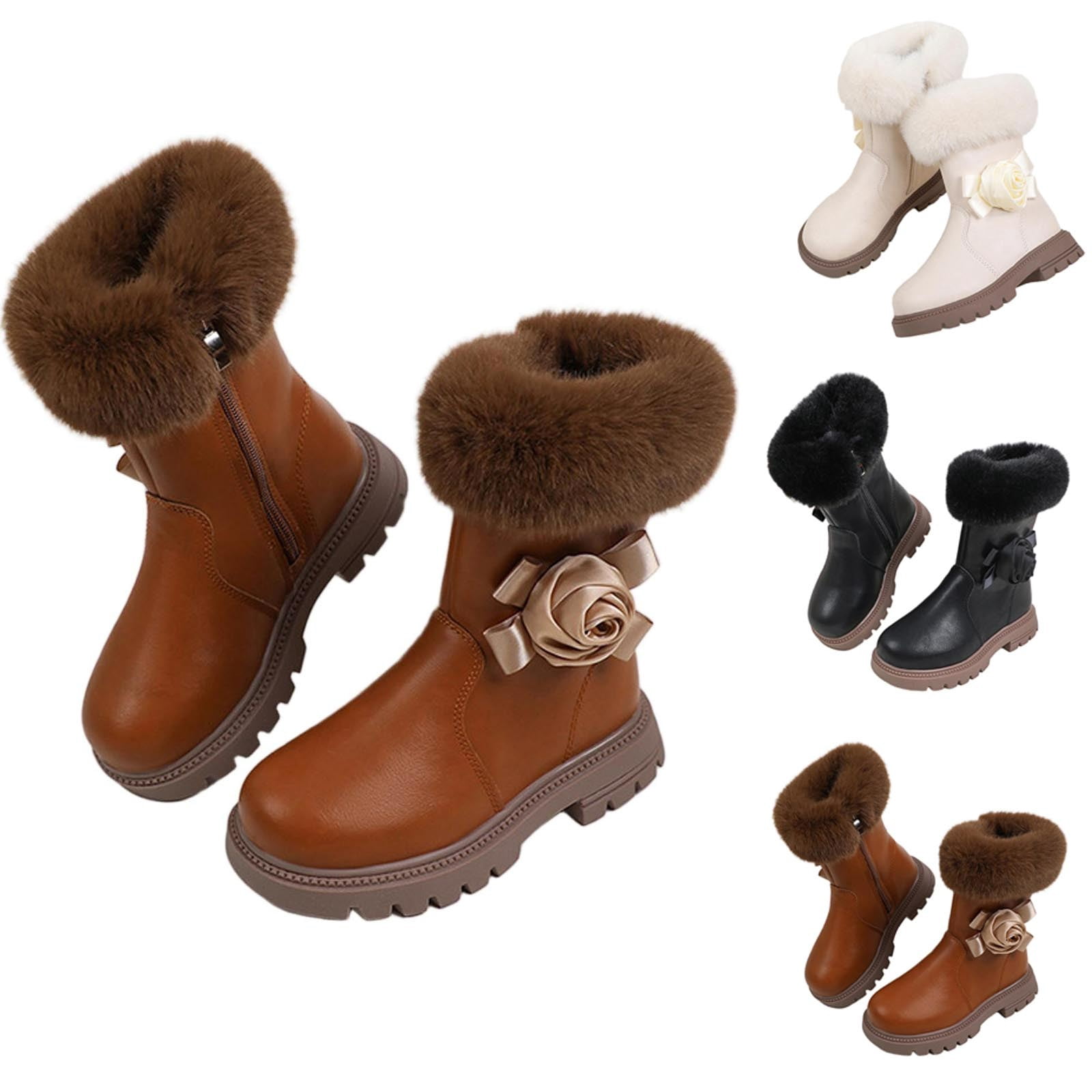Fjofpr Girls Shoes Little Girl Boots 12 Kids Winter Boots with Faux Fur ...