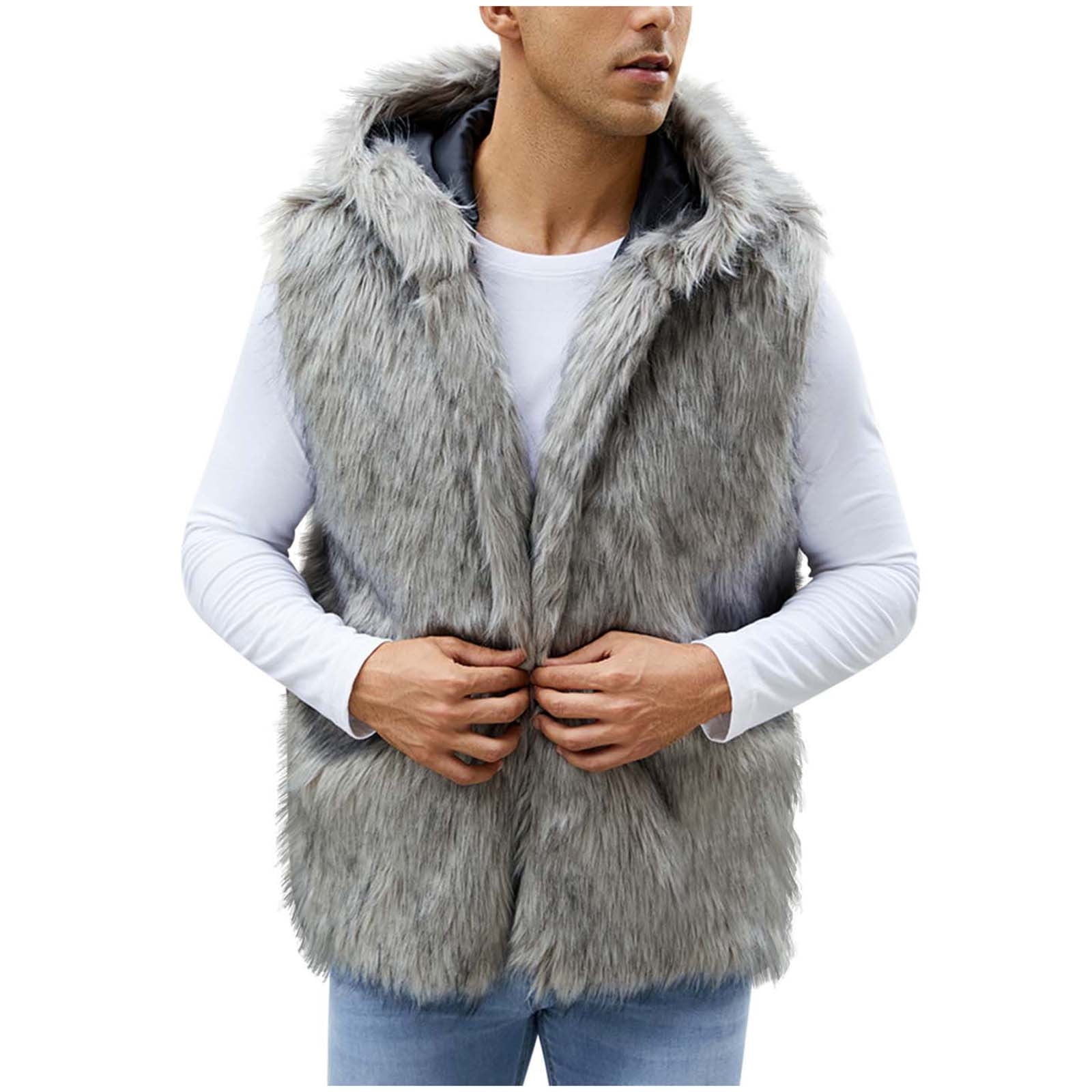 Fjofpr Jackets for Men Clearance Mens Warm Faux Furry Long Coat Jacket ...