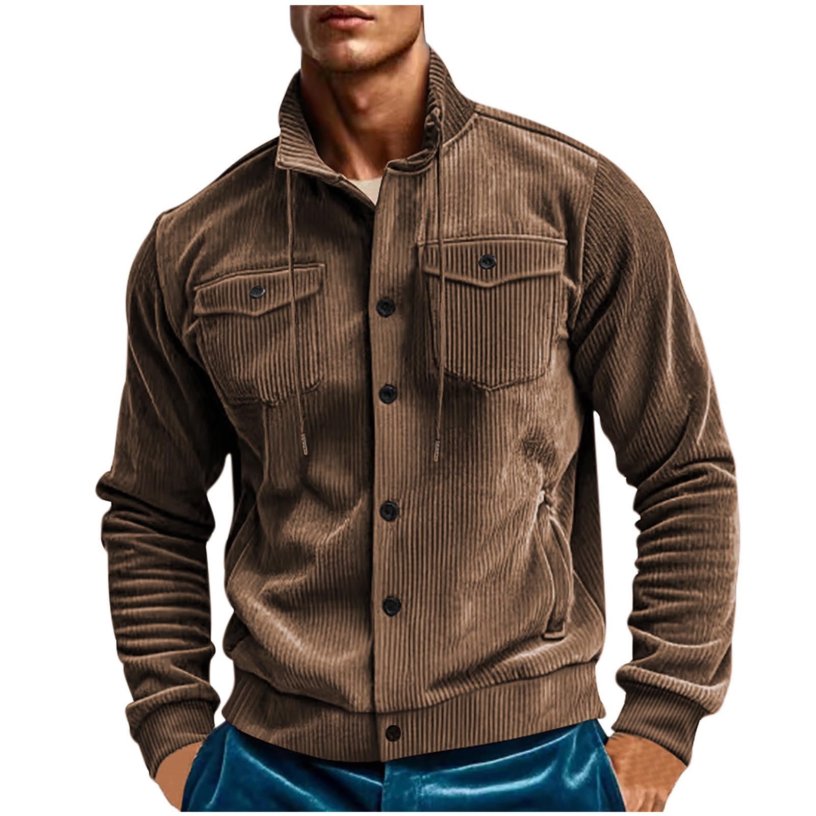 Fjofpr Jackets for Men No Hood Men's Casual Stand Up Collar Corduroy ...