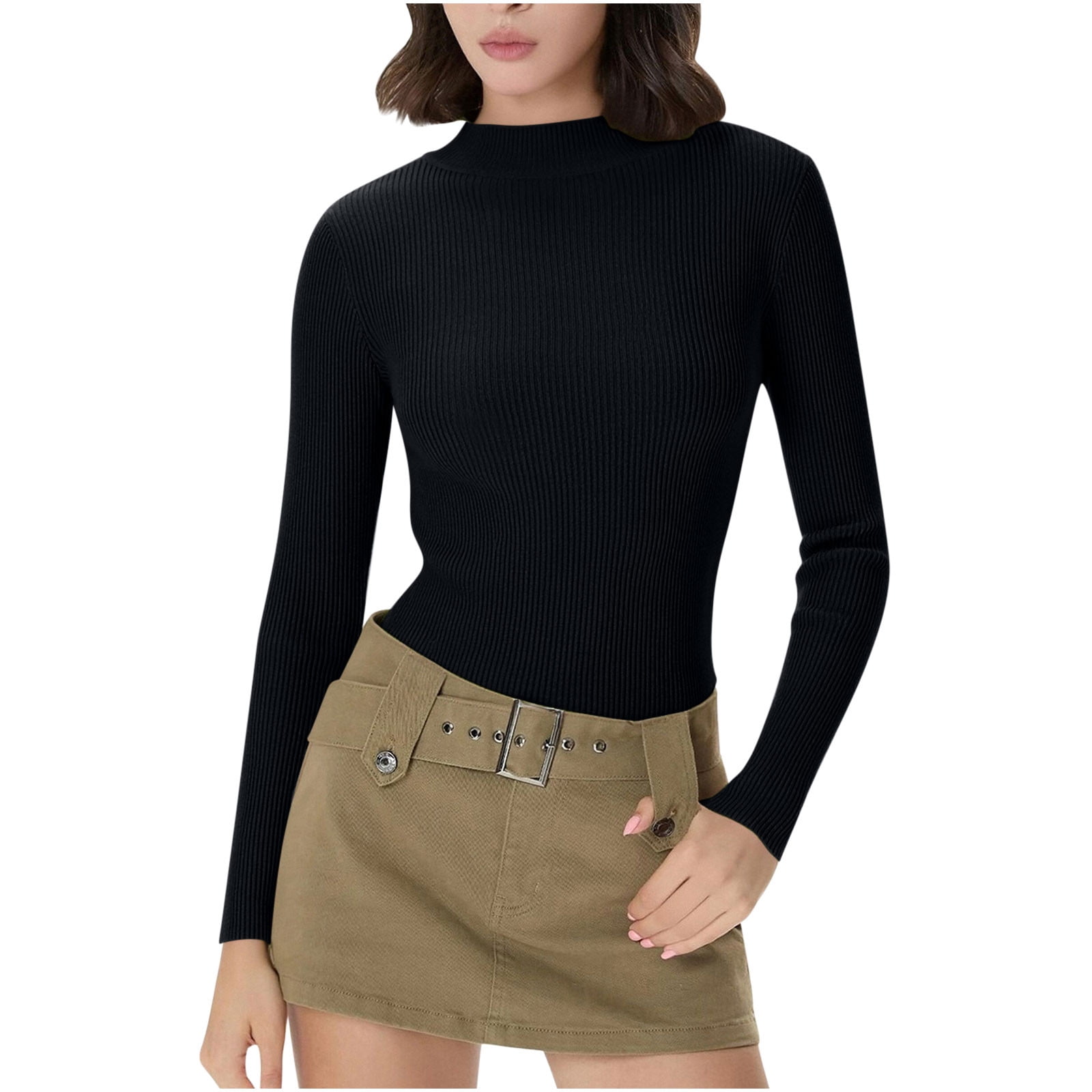 Fjofpr Slim Fitted Shirts for Women Crewneck Tees Tight Basic Tops ...