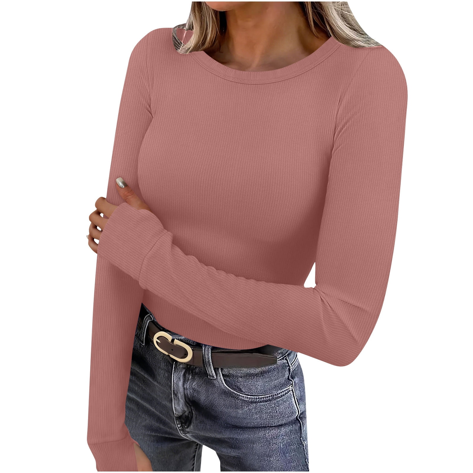 Fjofpr Tight Tops for Women Long Sleeve Slim Fitted Shirts for Women ...