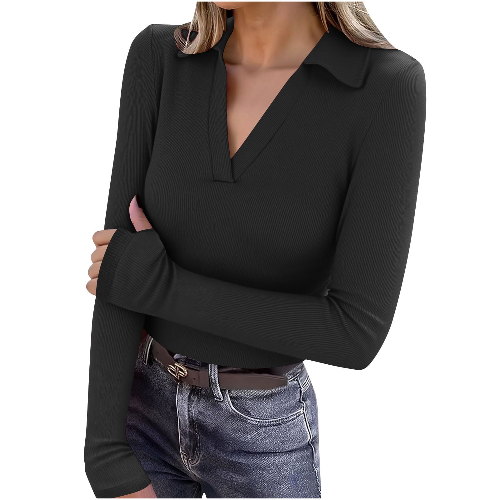 Fjofpr Tight Tops for Women Long Sleeve Slim Fitted Shirts for Women V ...