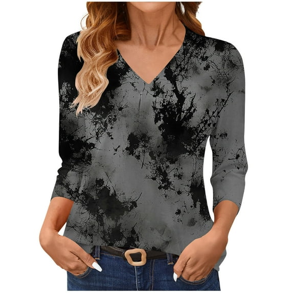 Fjofpr Women's 3/4 Sleeve T Shirts Casual Print Tee Fall Fashion ...