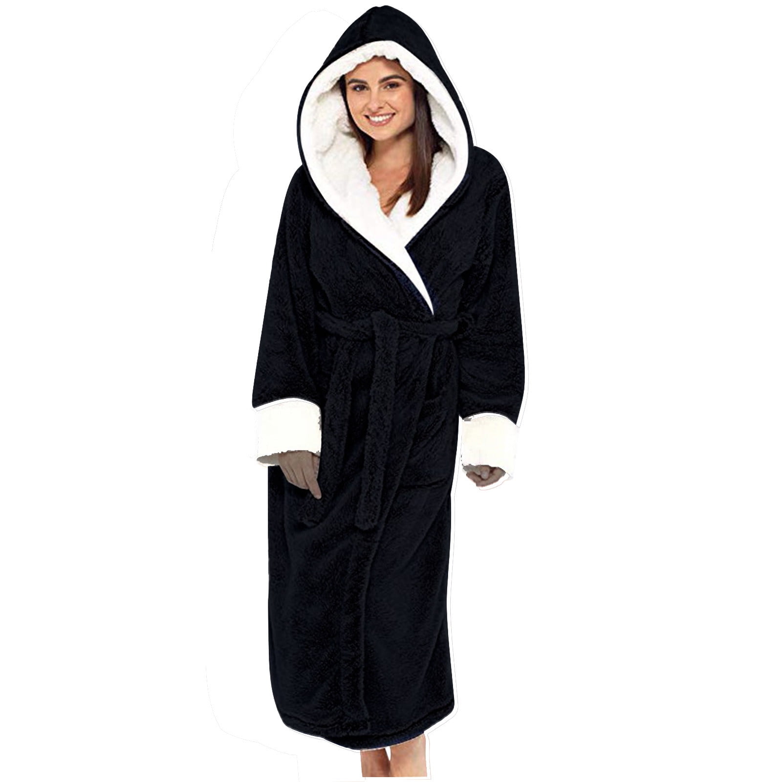 Fjofpr Womens Fleece Warm Robe Nightgowns Winter Lengthened Plush Shawl ...