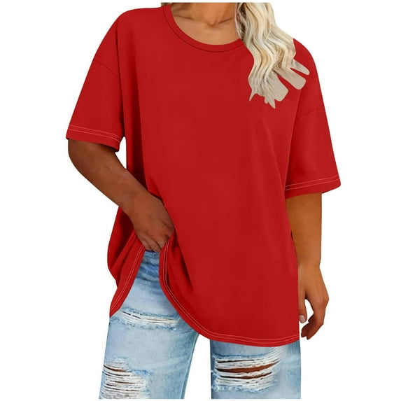 Fjofpr short sleeve shirts for women plus size Women's Plus Size Round ...