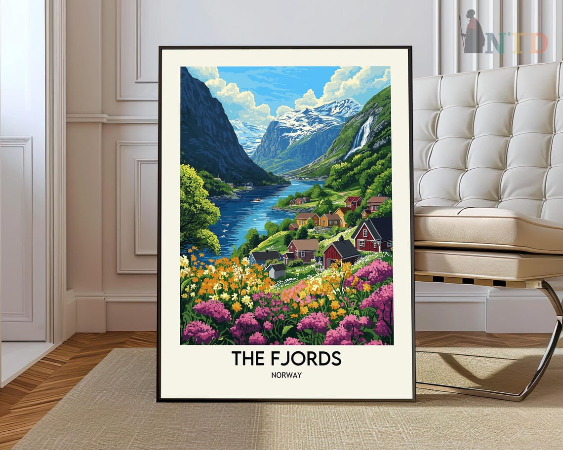 Fjords Travel Poster, Norway Travel Poster, Fjords Print, Fjords Travel ...