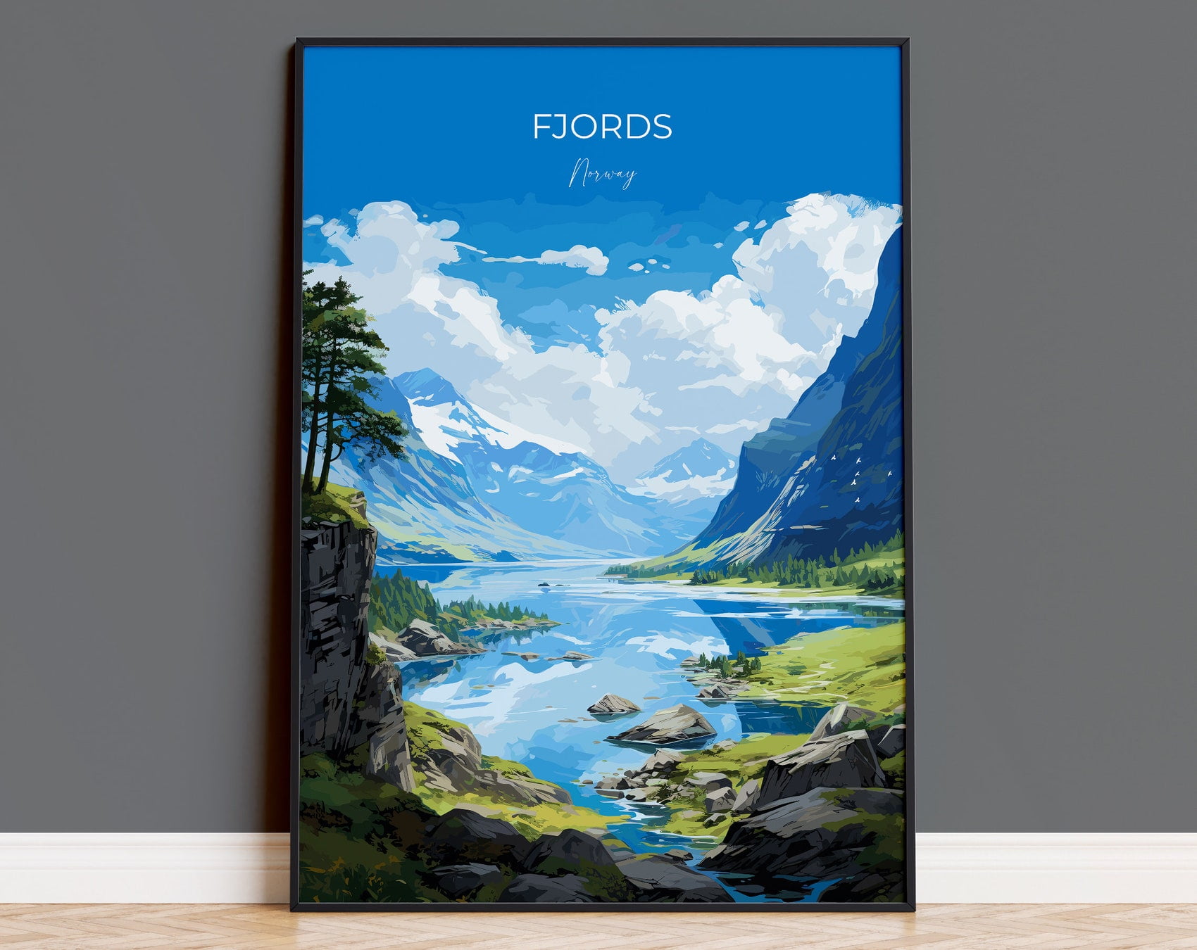 Fjords Travel Poster, Travel Print of Fjords, Norway Poster, Fjords Art ...