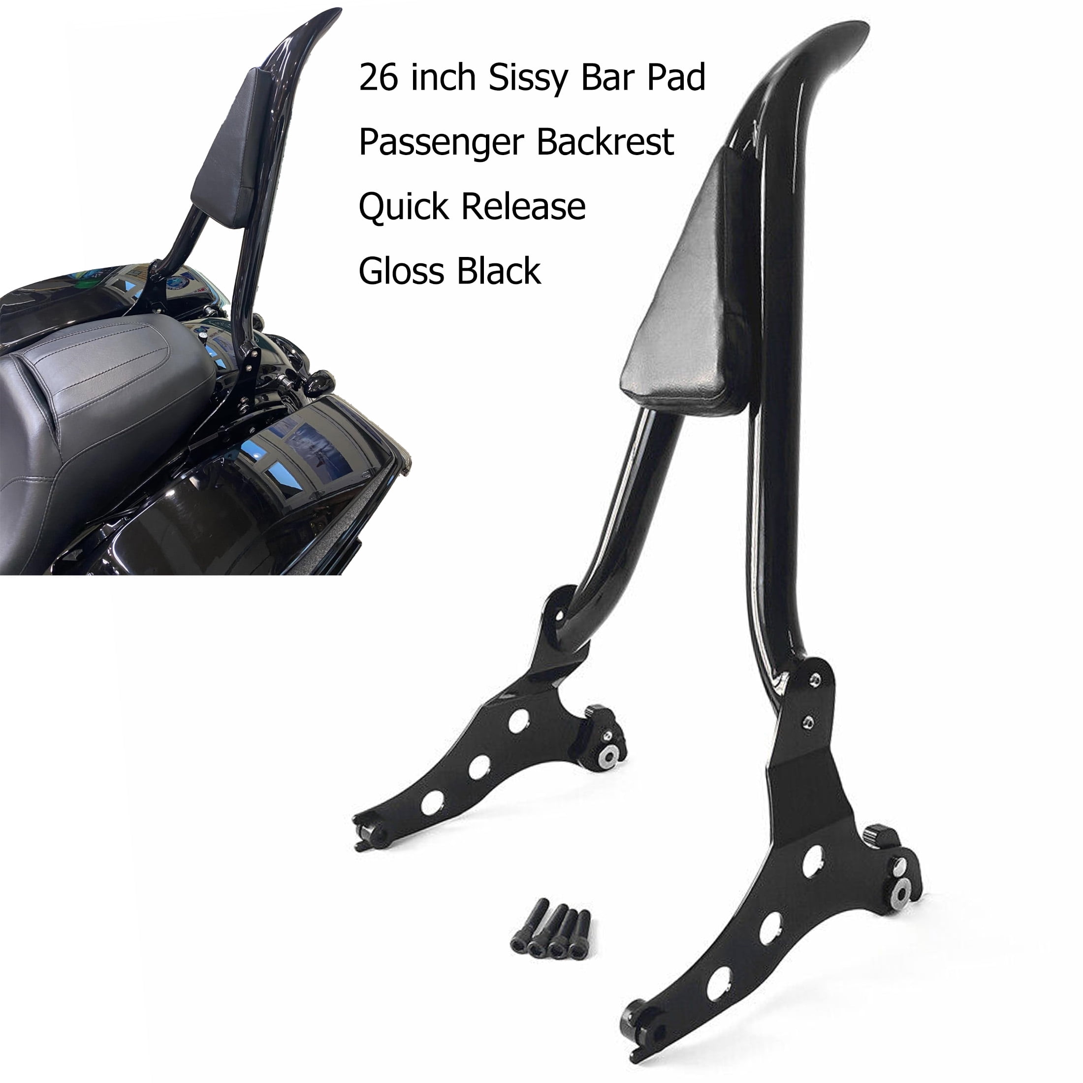 Fjpacemt 26" Detachable Sissy Bar Backrest Pad for Motorcycle Harley 18 ...