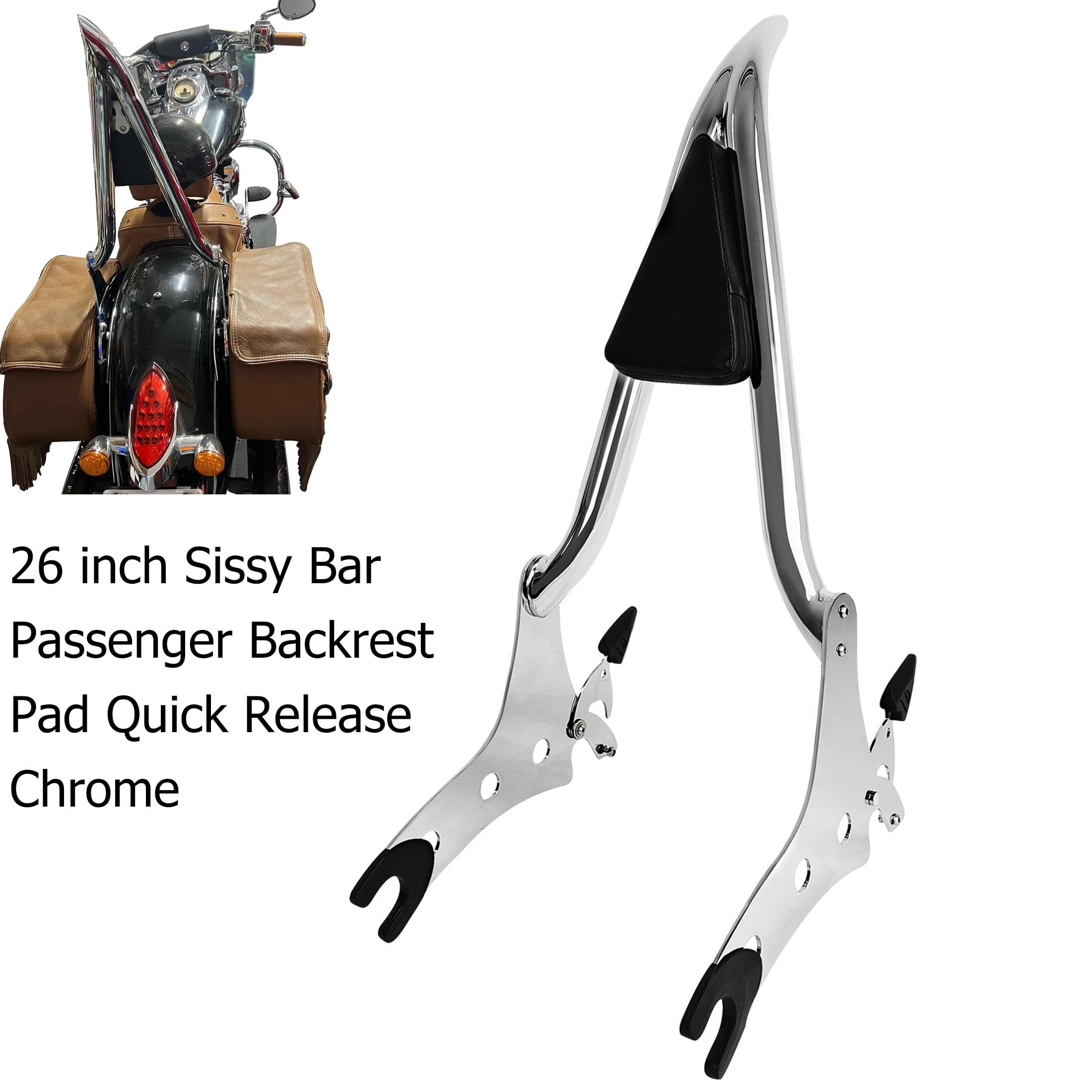 Fjpacemt 29" Chrome Sissy Bar Backrest Detachable for Motorcycle Indian ...