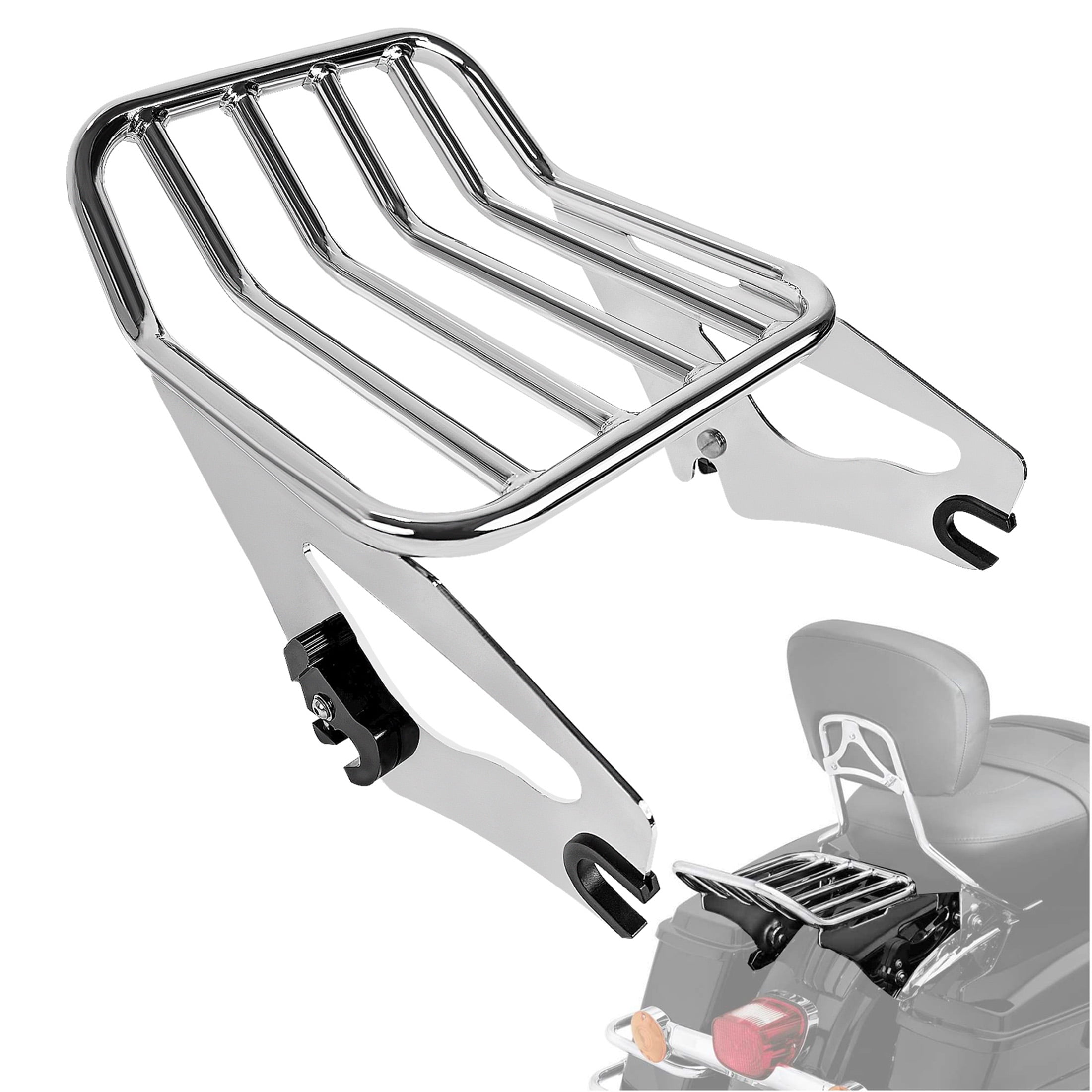 Fjpacemt Chrome Luggage Rack Detachable for 2009-24 Motorcycle Harley ...