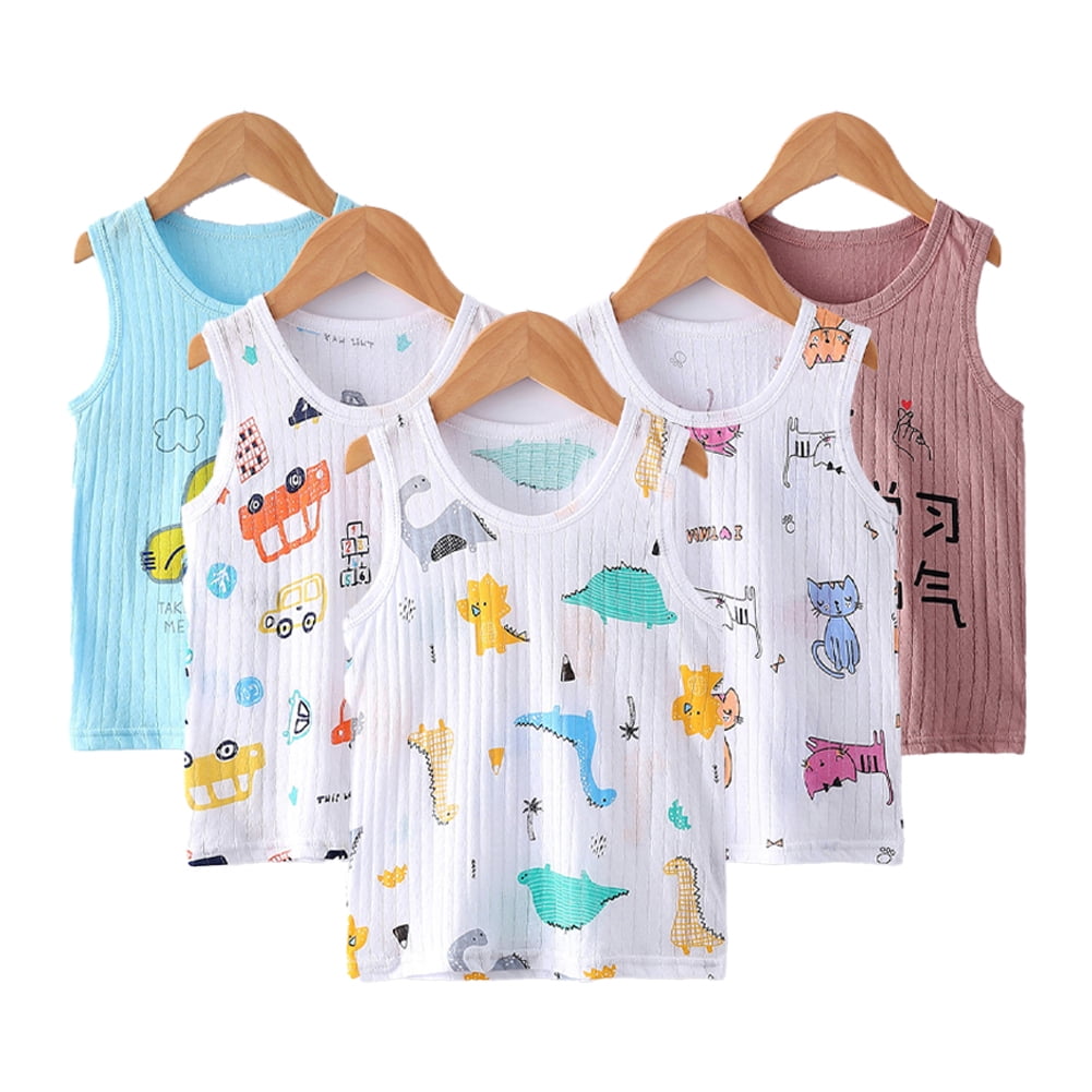 Fjuchai Kids Cotton Tank Boys Girls Cartoon Sleeveless Undershir ...
