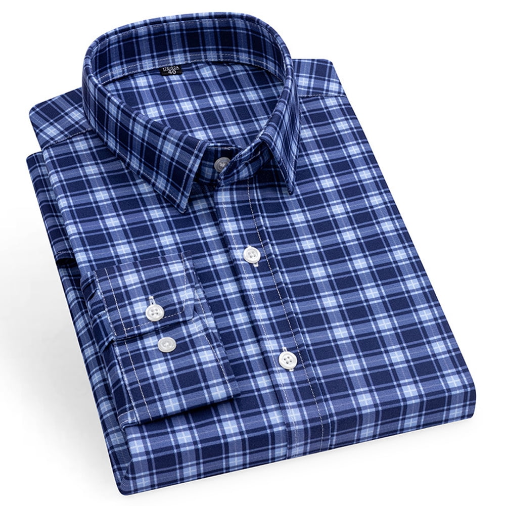 Fjuchai Men's Plaid Dress Shirts Long Sleeve Formal Shirts for Mens ...