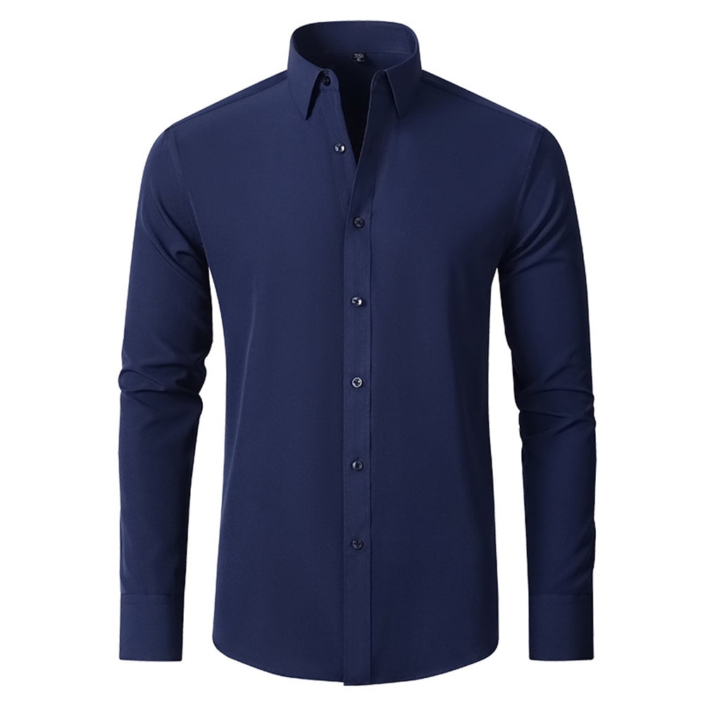 Fjuchai Mens Male Dress Shirts Spring Fall Shirts Long Sleeve Stretch ...