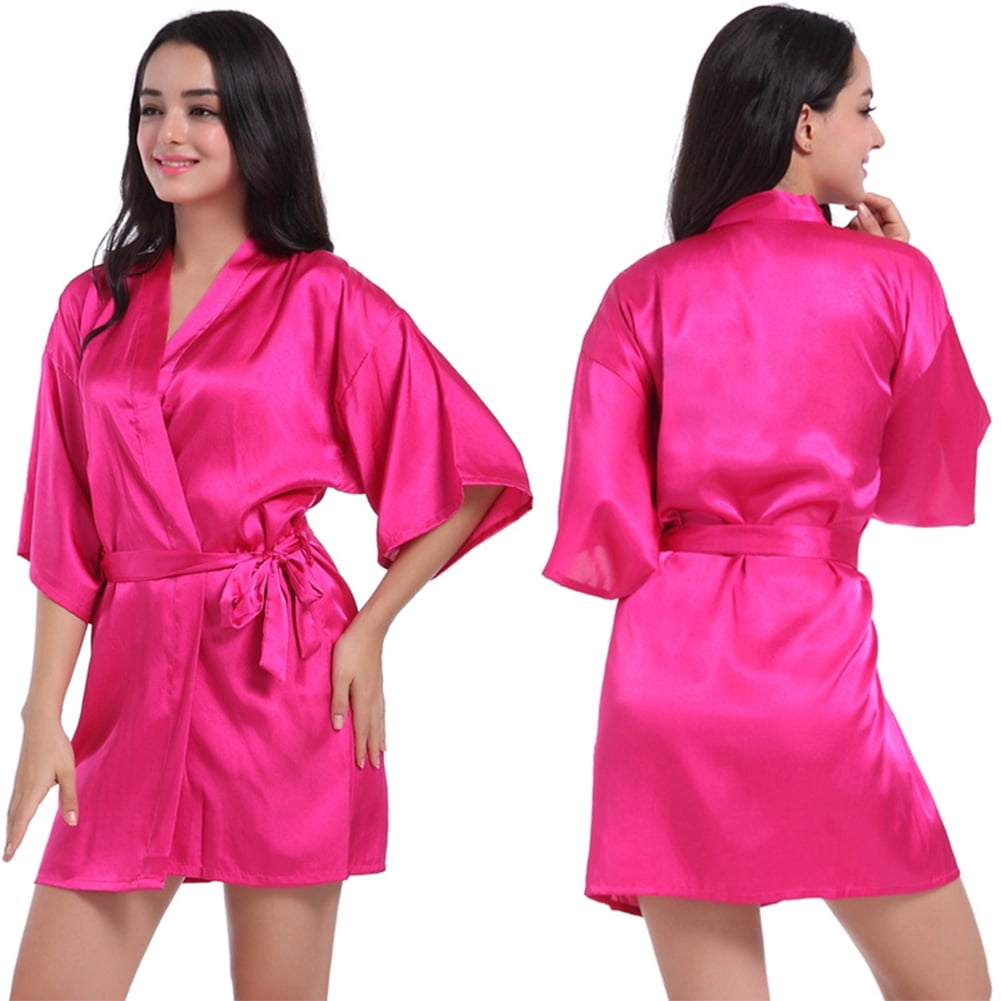 Fjuchai Women's Silk Robes Satin Kimono Bathrobe for Bride Bridesmaids ...