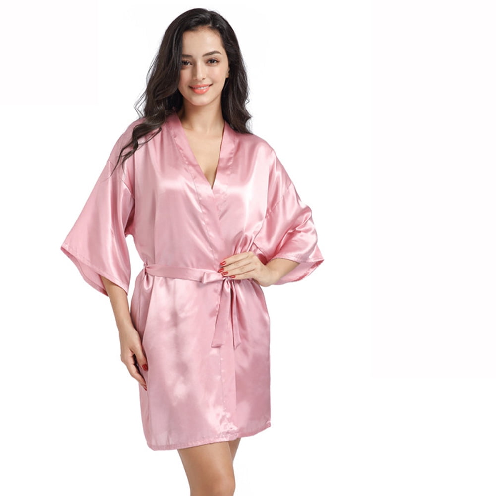Fjuchai Women's Silk Robes Satin Kimono Bathrobe for Bride Bridesmaids ...