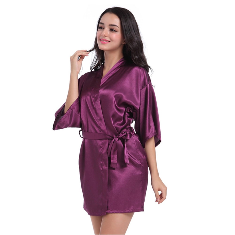 Fjuchai Women's Silk Robes Satin Kimono Bathrobe for Bride Bridesmaids ...