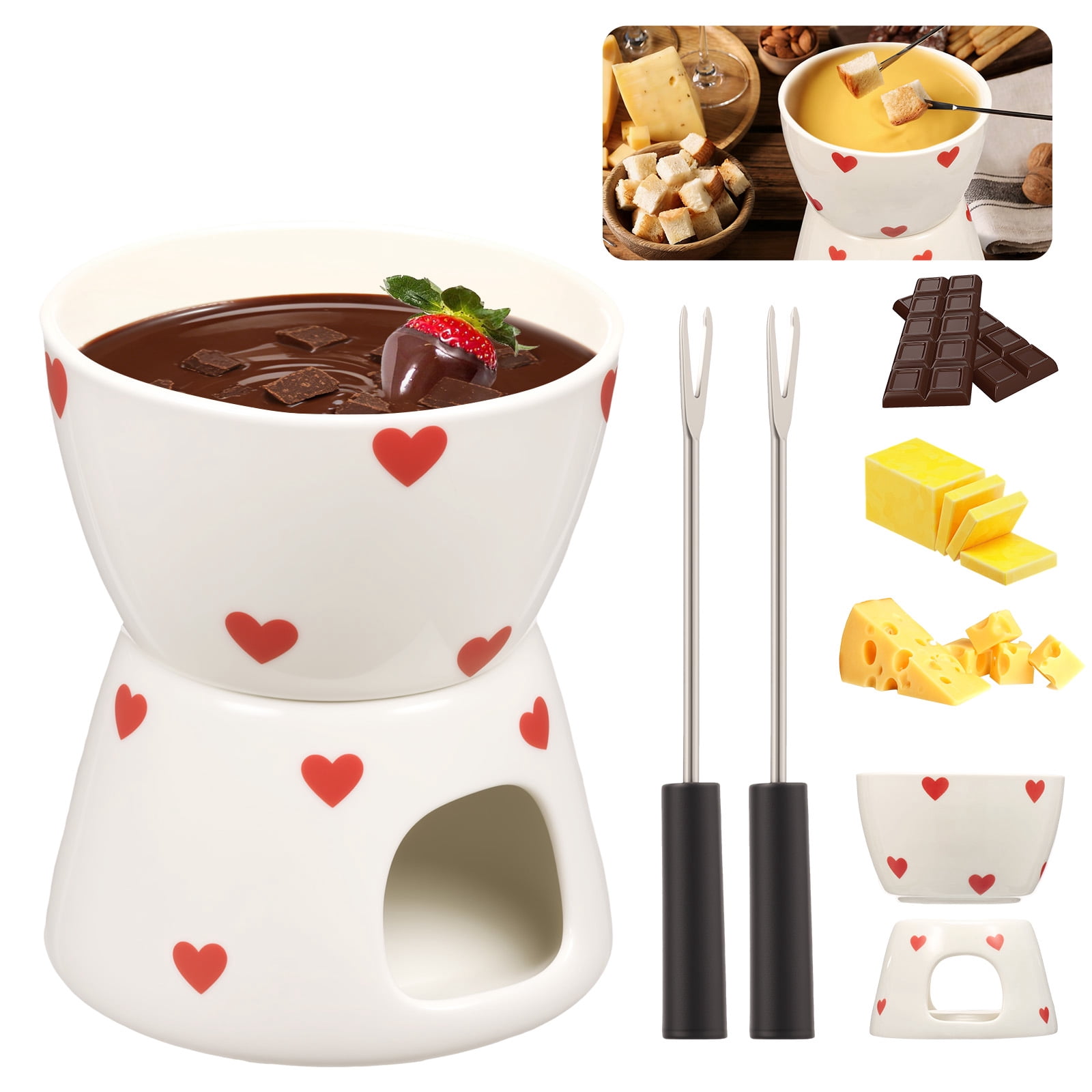 Fkszll 2026 New Fondue Pot Set with 2 Forks Ceramic Butter Warmer Set ...
