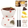 Fkszll 2026 New Fondue Pot Set with 2 Forks Ceramic Butter Warmer Set ...