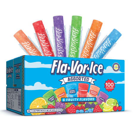 Push Pop Freezer Pops 48 Count Box with 6 Fruity Flavors Ice Popsicles ...