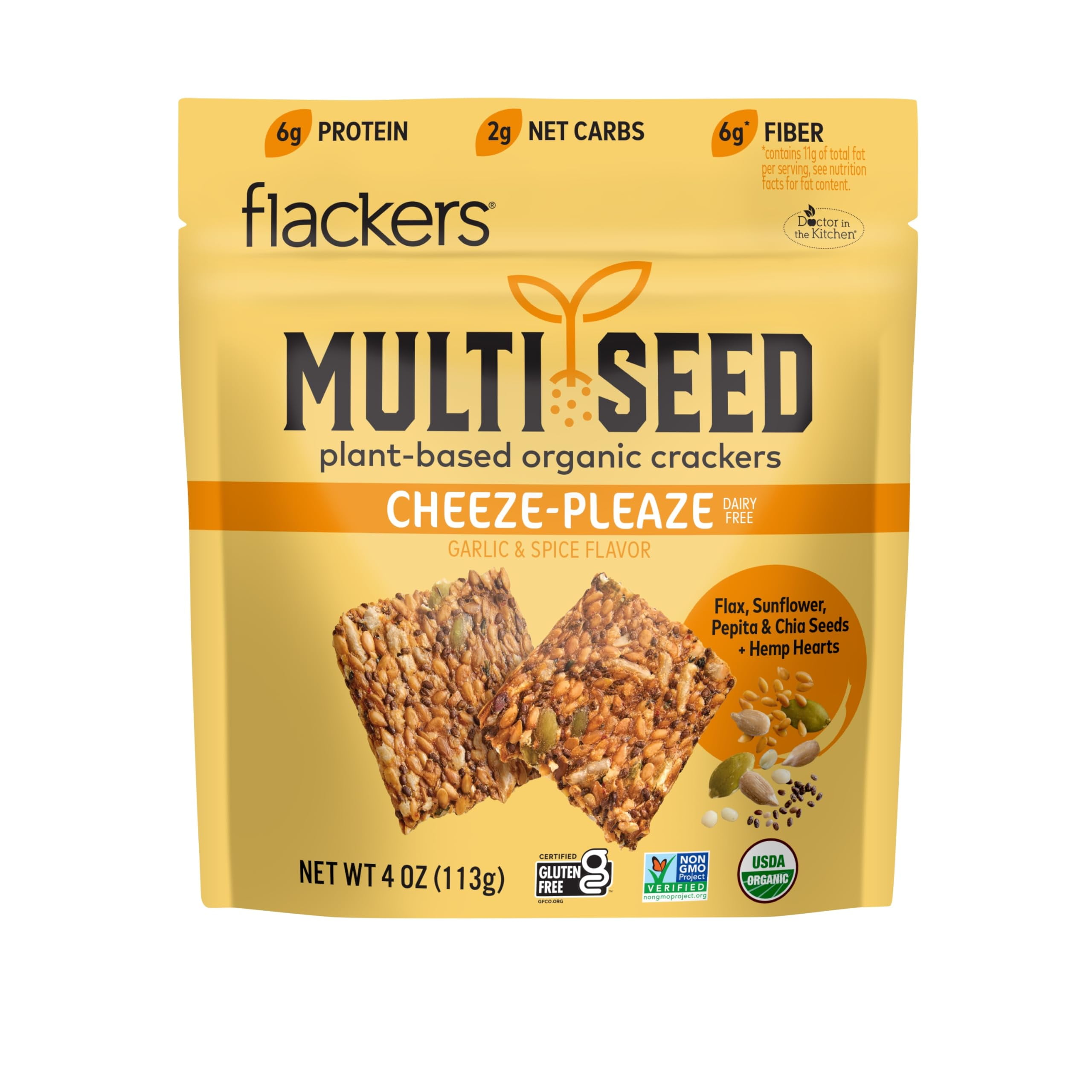 Flackers - Multi Seed Plant-Based Organic Crackers, 4oz | Multiple ...