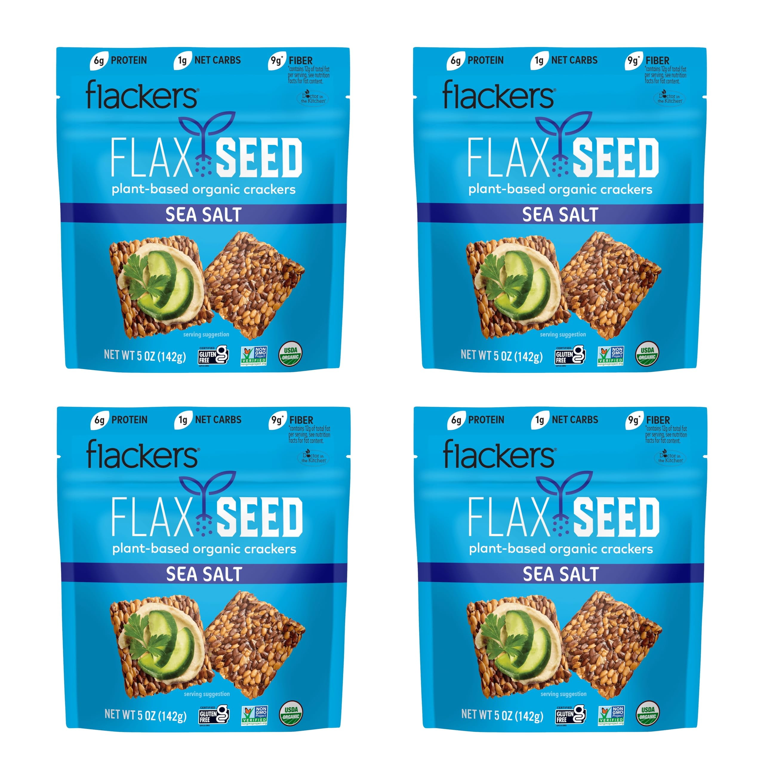 Flackers Organic Sea Salt ESF27 Flaxseed Crackers, Gluten Free, Non GMO ...