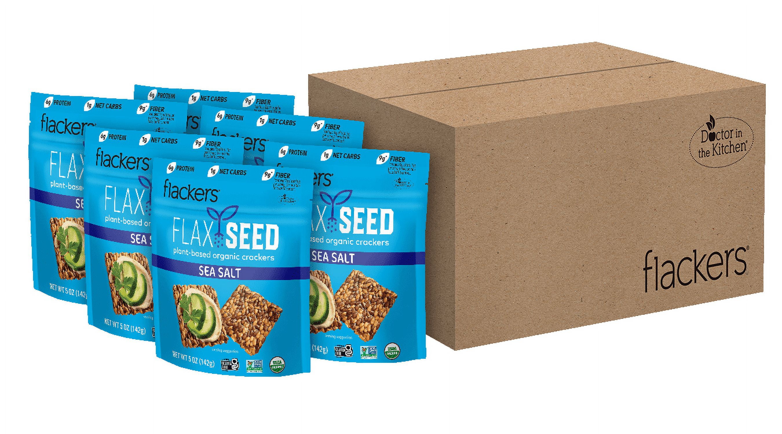 Flackers Crunchy Organic Sea Salt Flaxseed Crackers, Low Carb, Vegan ...