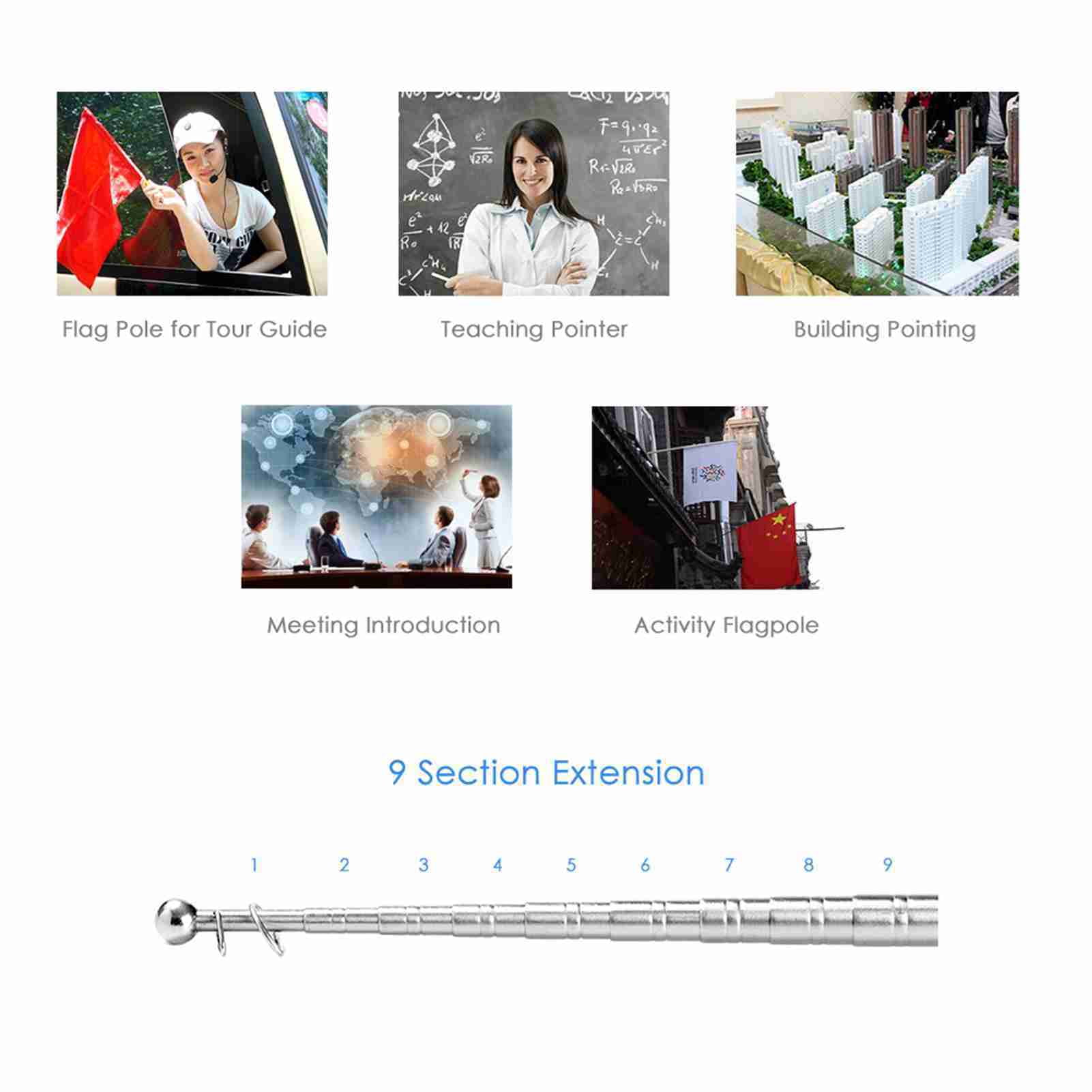 Flag 2 Meters Outdoor Stainless Steel Telescopic Flagpole for Teachers ...