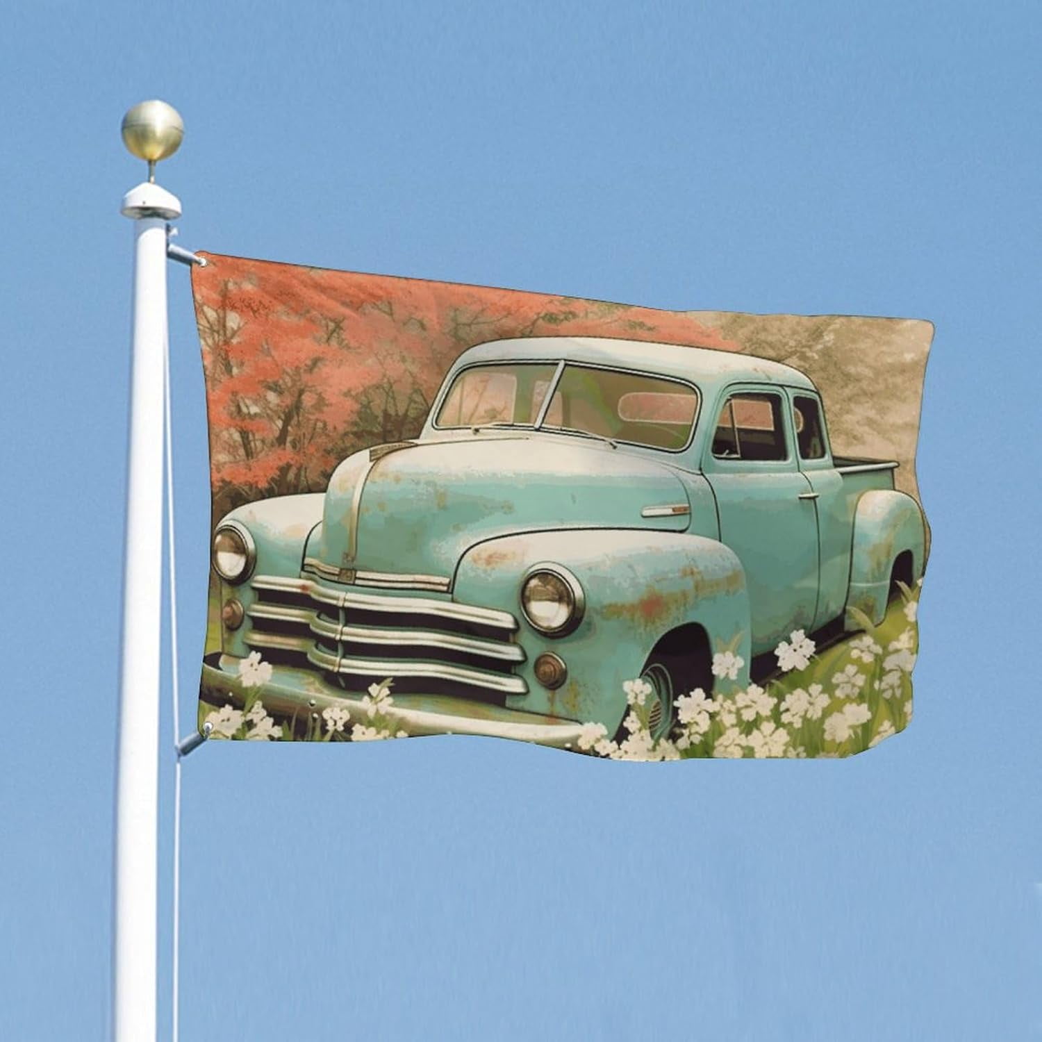 Flag 24x35 in Double Sided Yard Flags Spring Retro Car Garden Flag ...